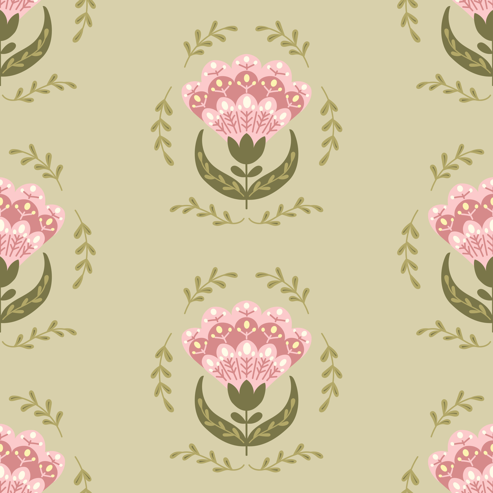 Floral Seamless Pattern With Abstract Flower In Flat Folk Style