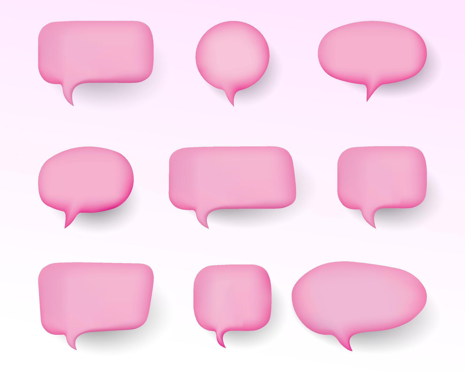 Set of pink speech bubbles with 3D effect 43933035 Vector Art at Vecteezy