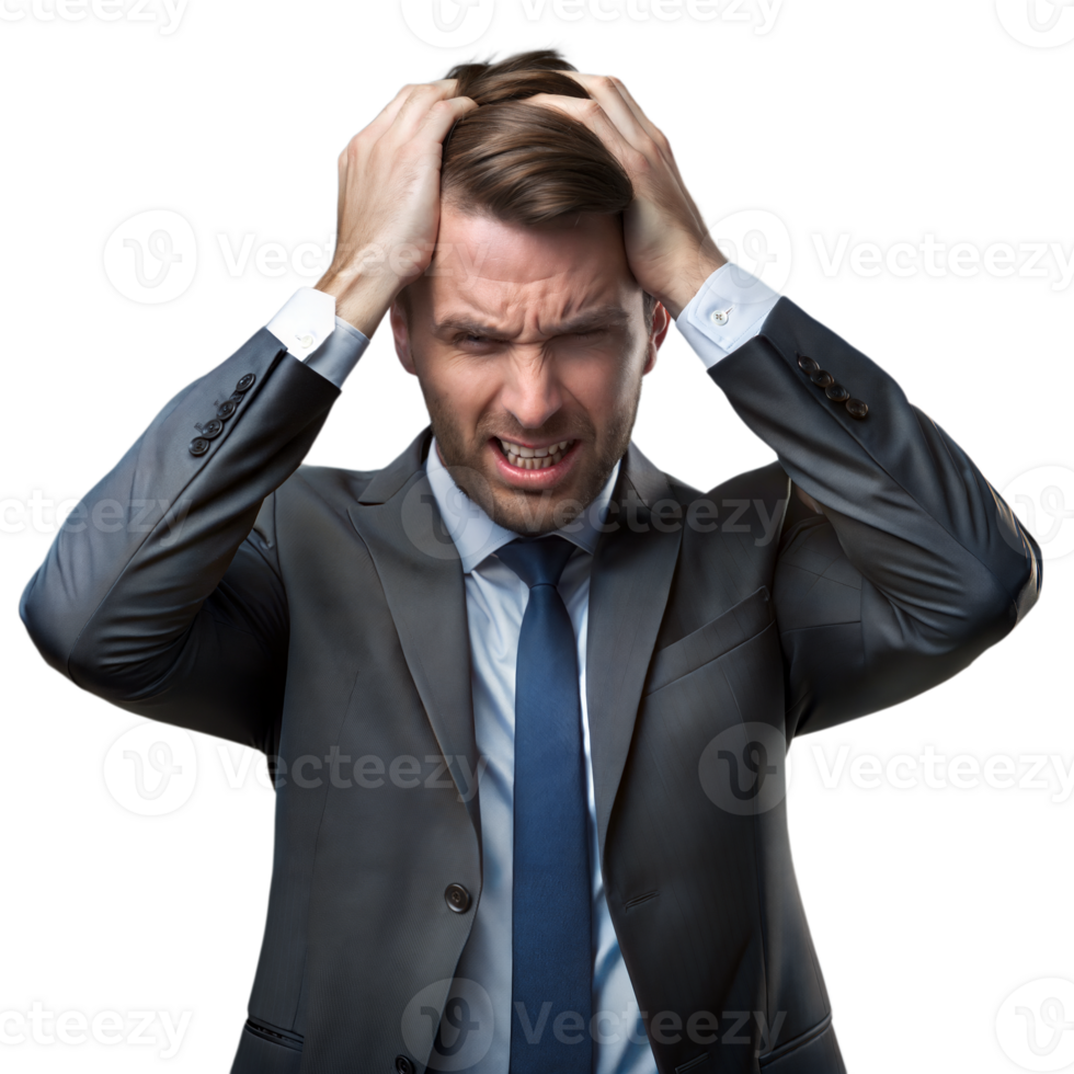 Frustrated businessman clutching his head in anguish 43974736 PNG