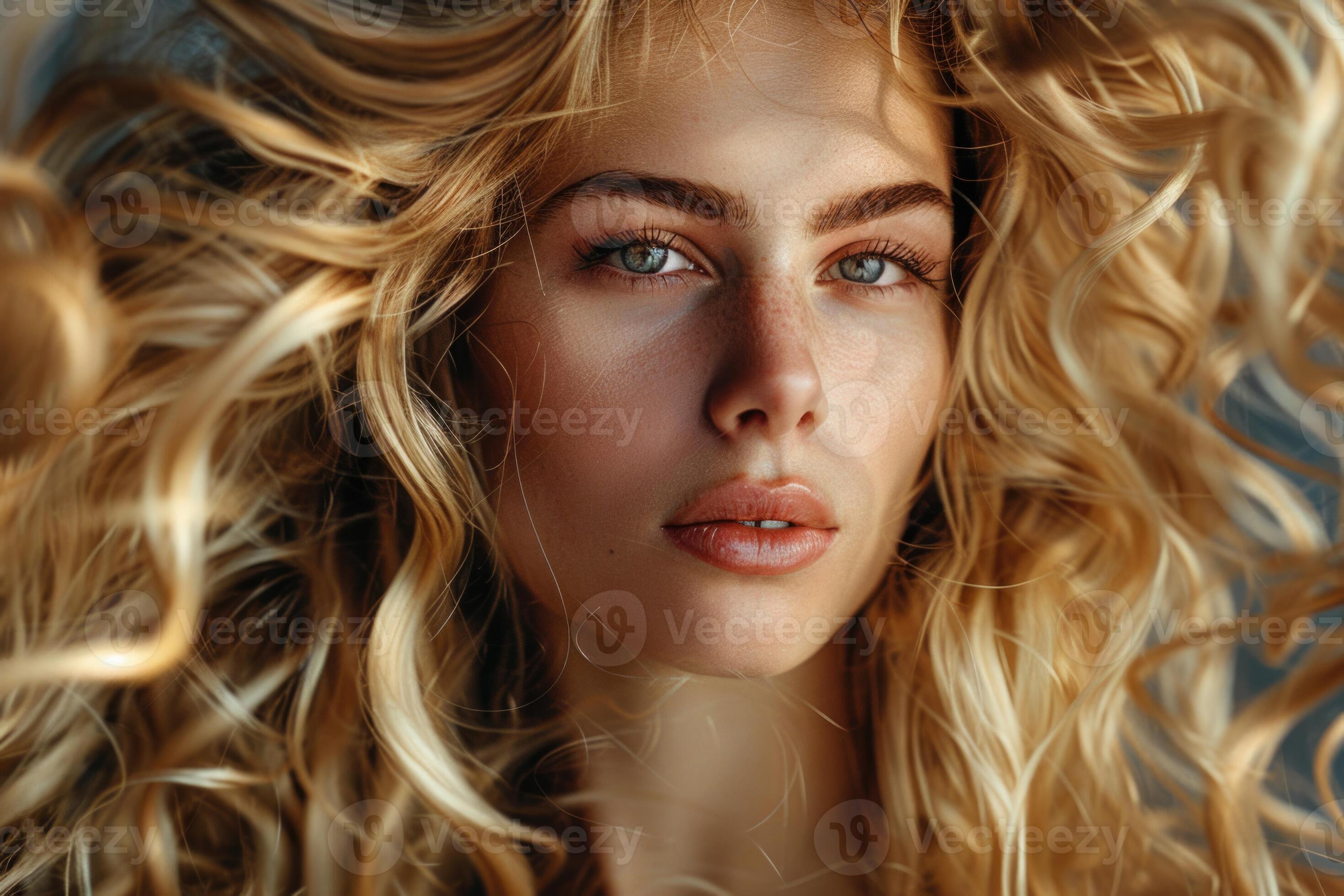AI generated Blonde girl with long wavy hair curly hairstyle beauty. 43990393 Stock Photo at ...