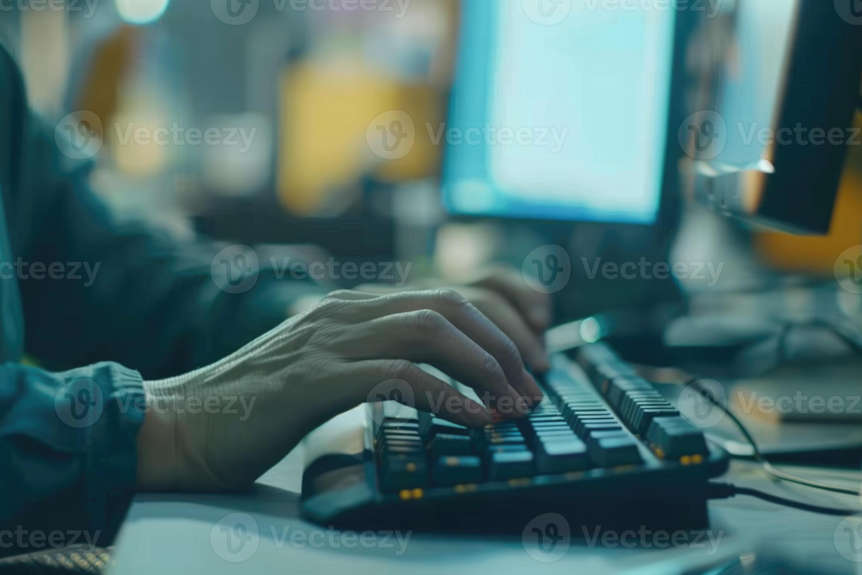 Ai Generated Pov Of Qa Engineer Typing On Keyboard While Using Computer 9306