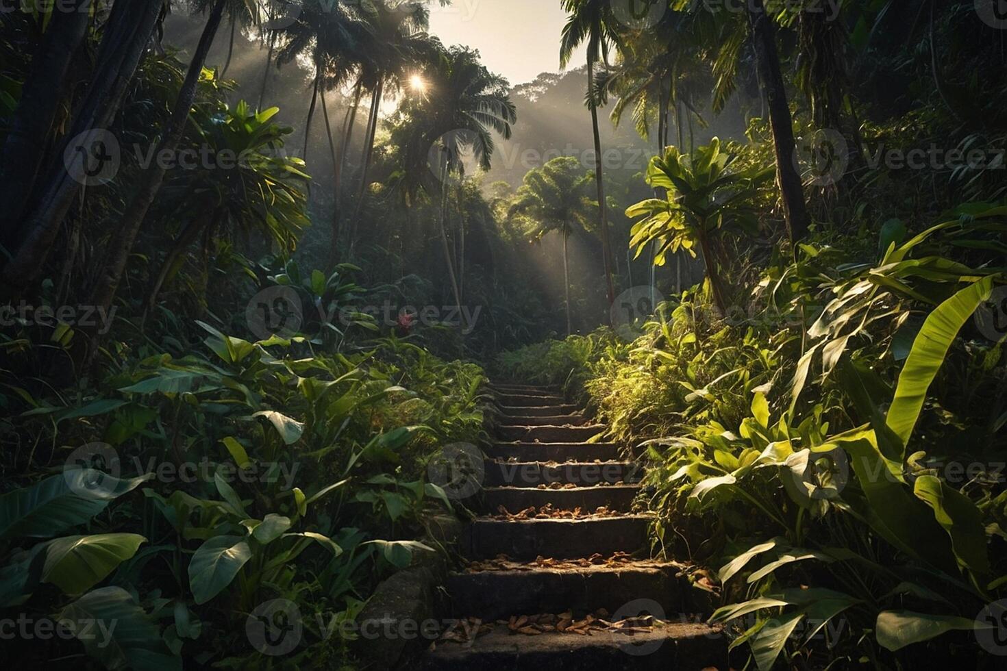 a path through the jungle with sunlight shining down 44008023 Stock ...