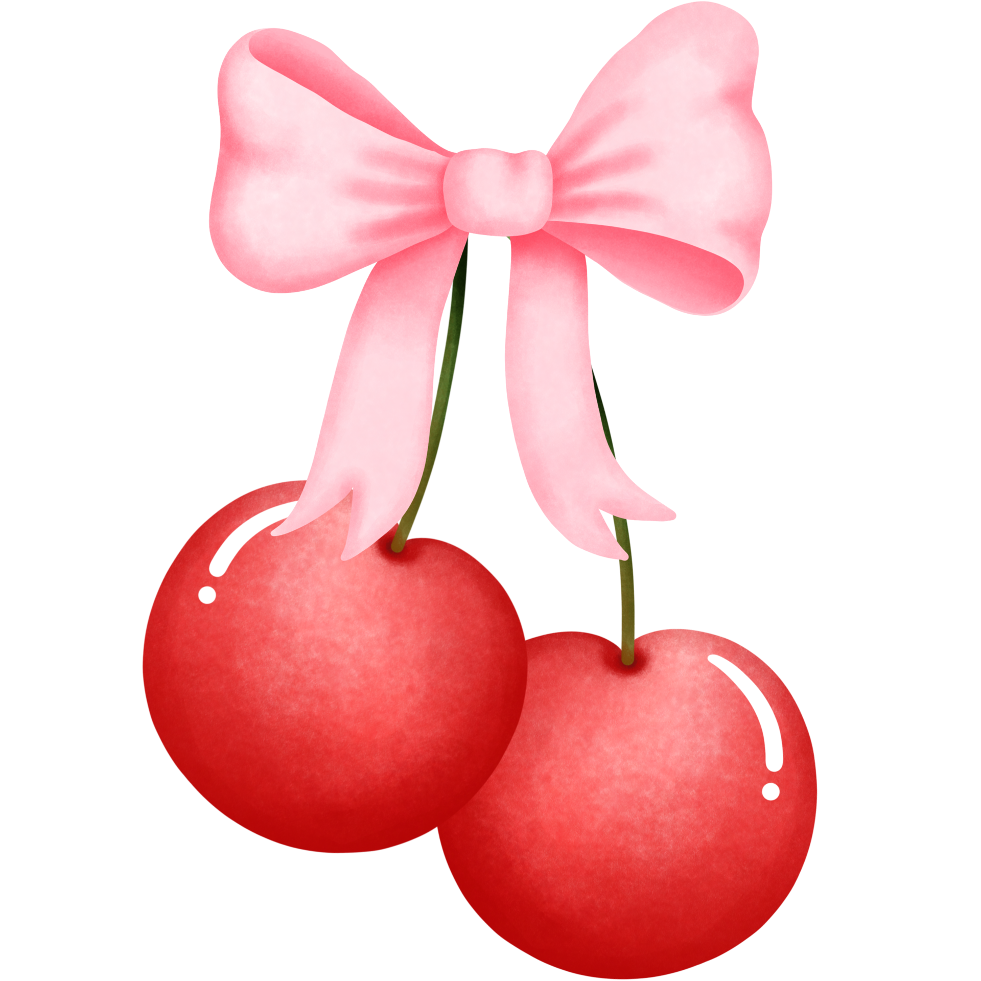Pink coquette cherry bow clipart, Hand drawn watercolor illustration ...