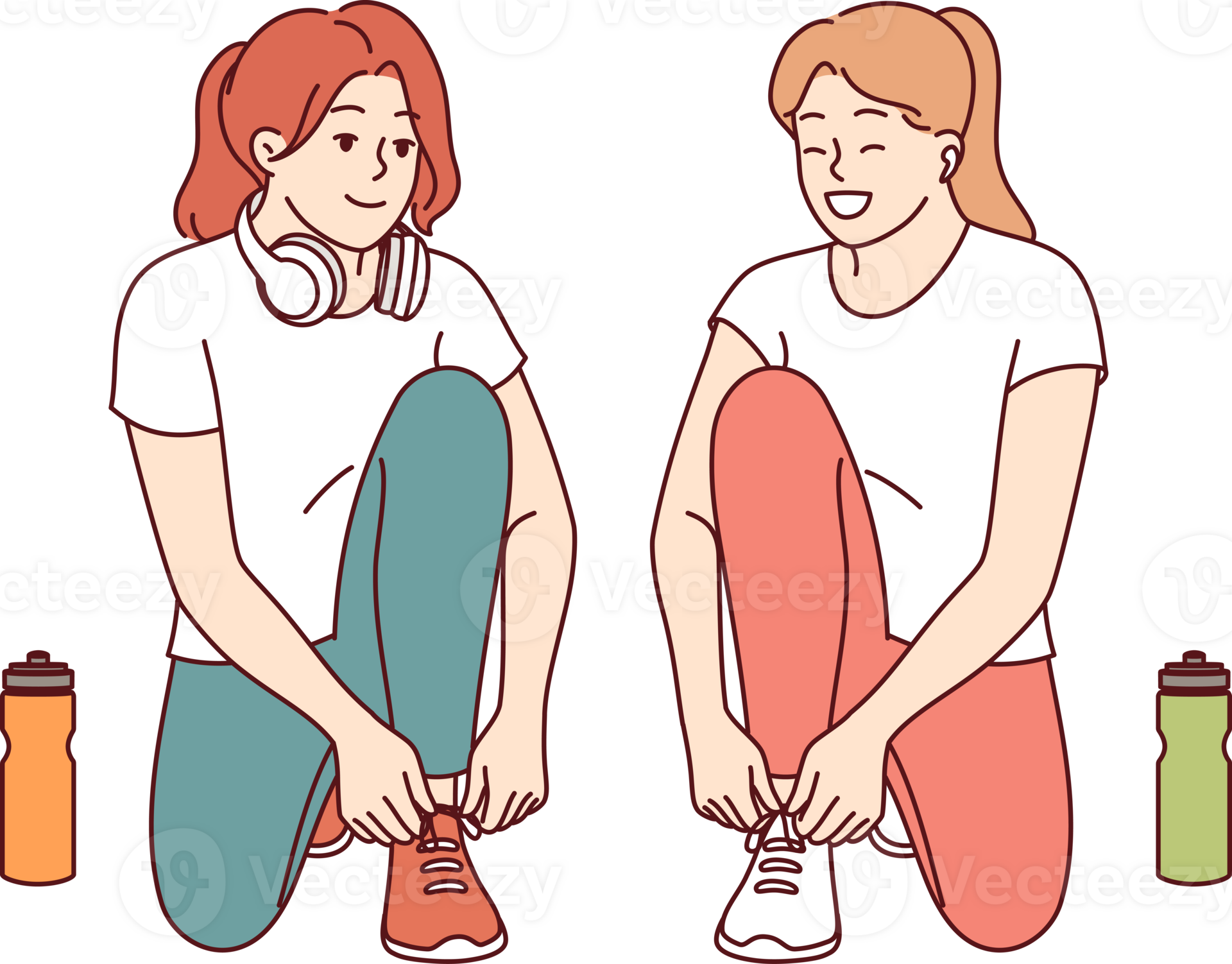 Two Women Runners Prepare For Training Tying Shoelaces And Discussing Details Of Marathon Or