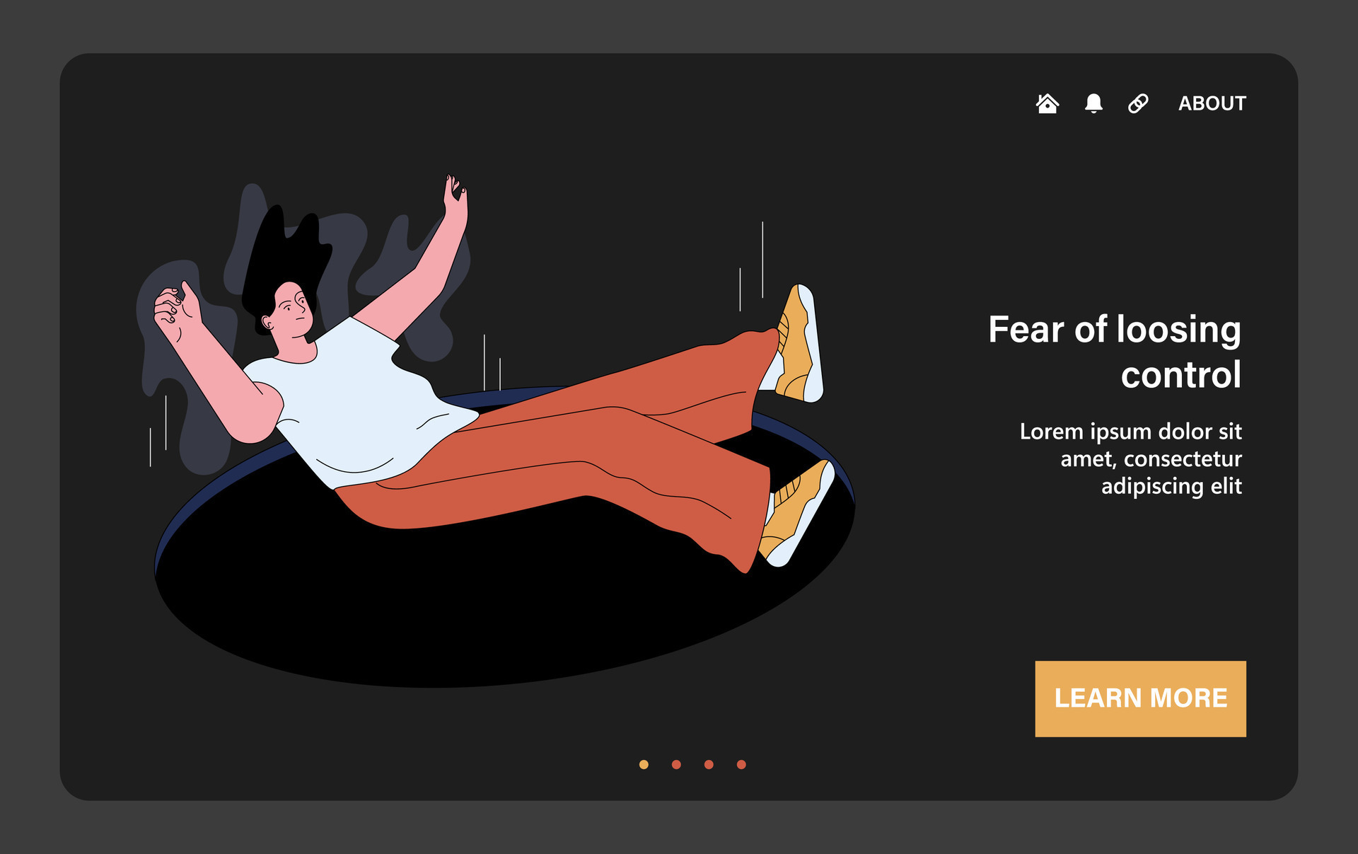 Fear of loosing control dark or night mode web, landing. Terrified ... Fear of loosing control dark or night mode web, landing. Terrified ...