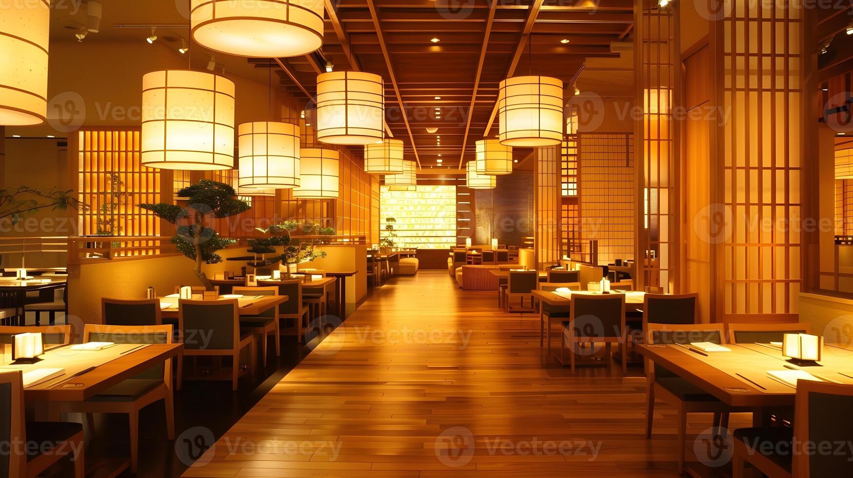 Cozy and Elegant Japanese-Inspired Restaurant Interior with Warm ...