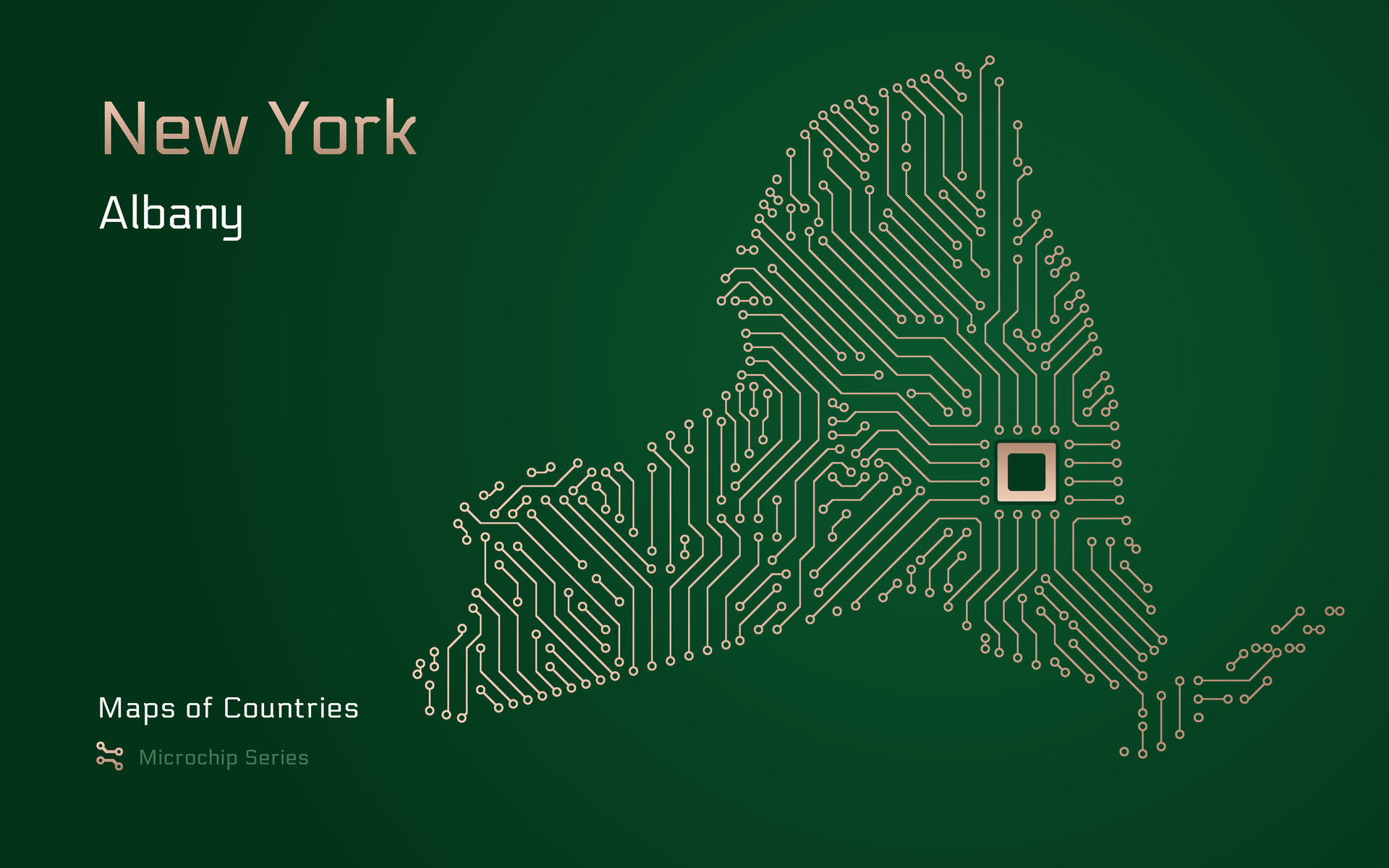 New York State Map with a capital of Albany Shown in a Microchip ...