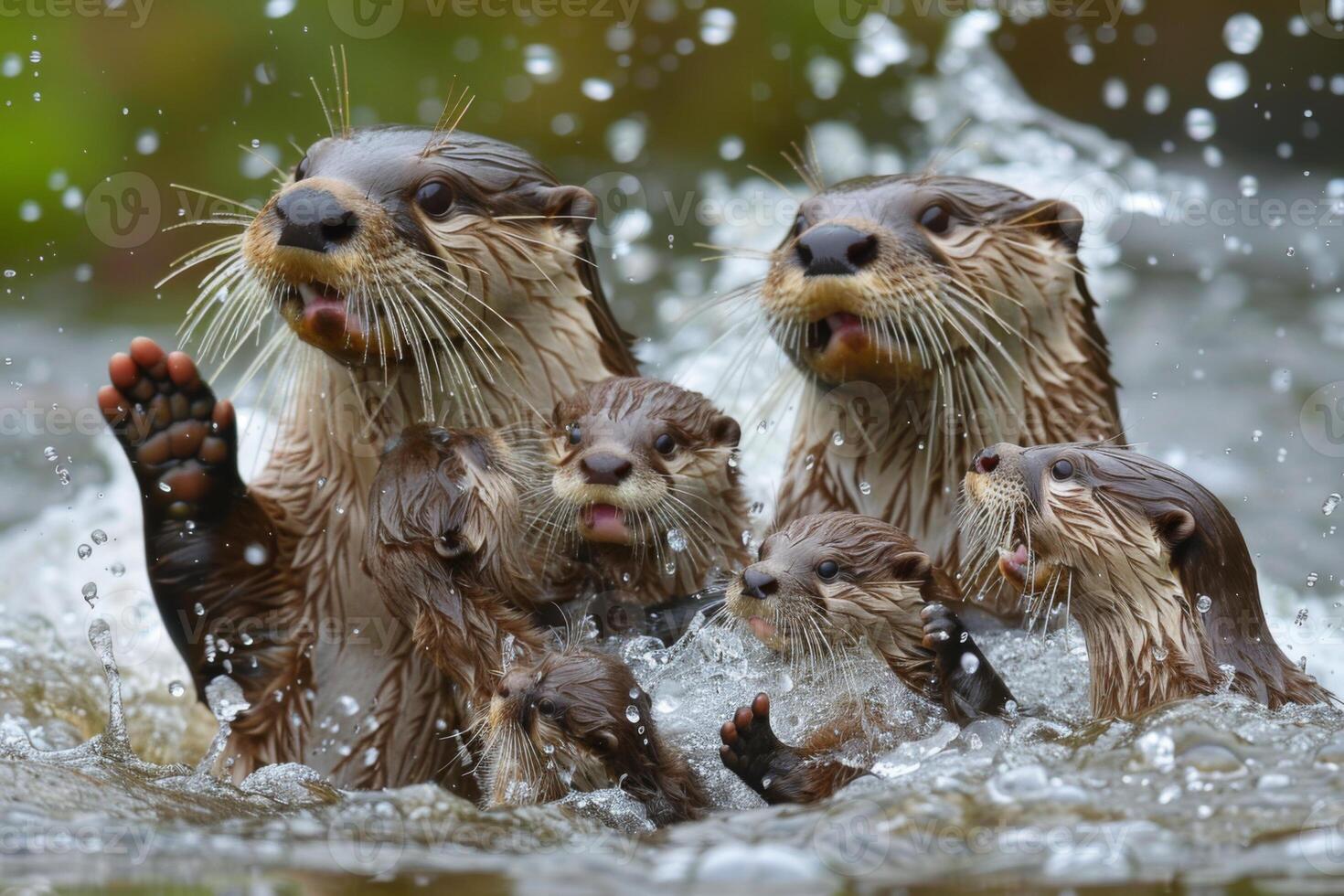 Family of Otters Playing in Water. 44039663 Stock Photo at Vecteezy