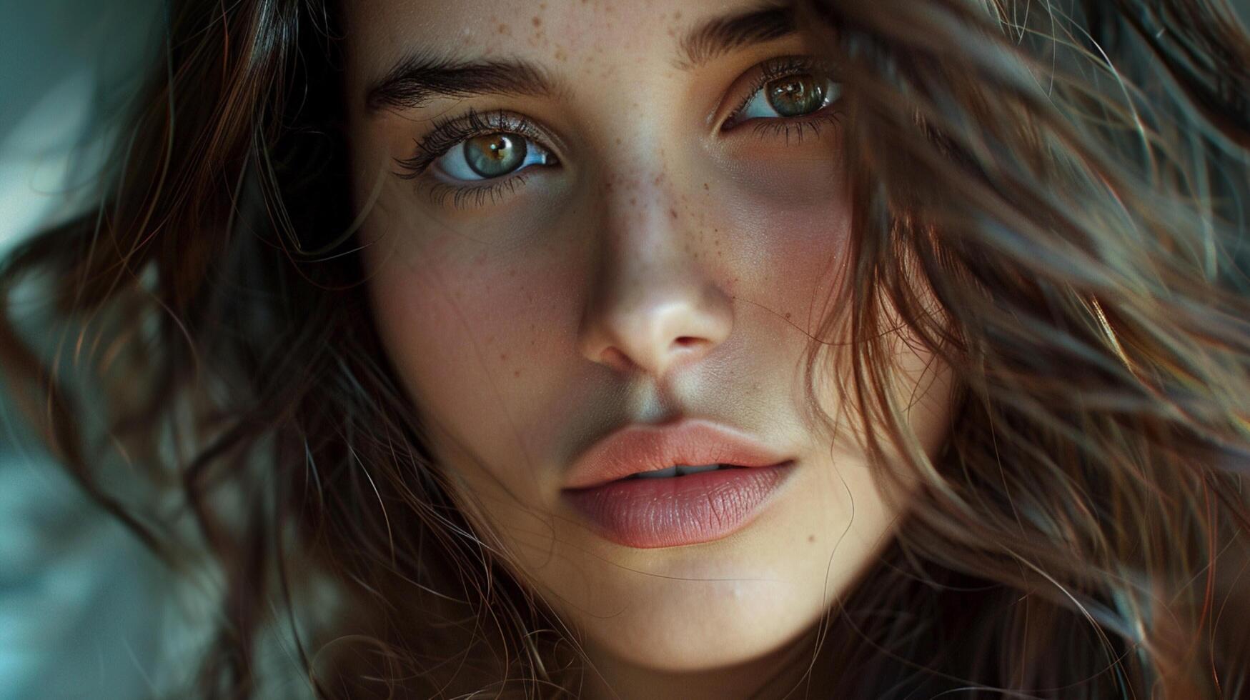 beautiful woman with long brown hair looking 44156536 Stock Photo at ...