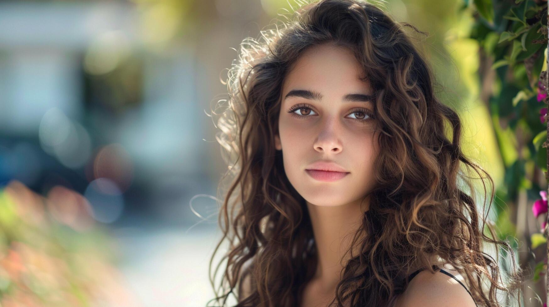 beautiful young woman with long curly brown hair 44156973 Stock Photo ...