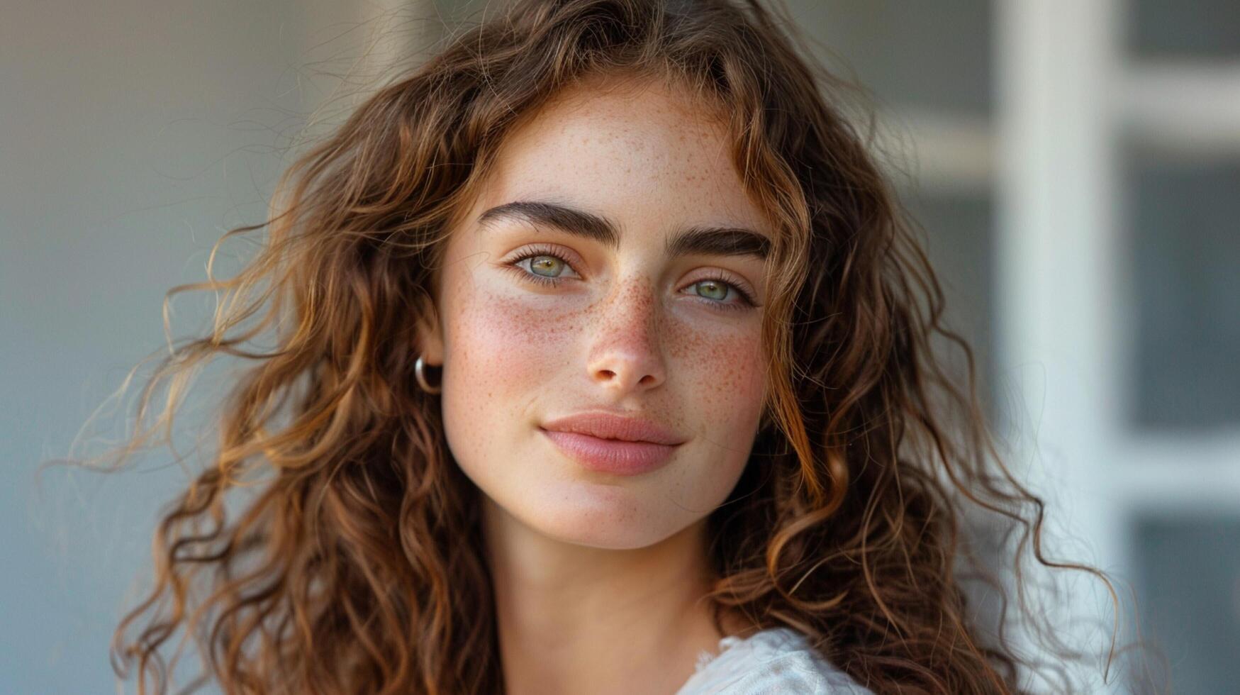 beautiful young woman with long curly brown hair 44157007 Stock Photo ...