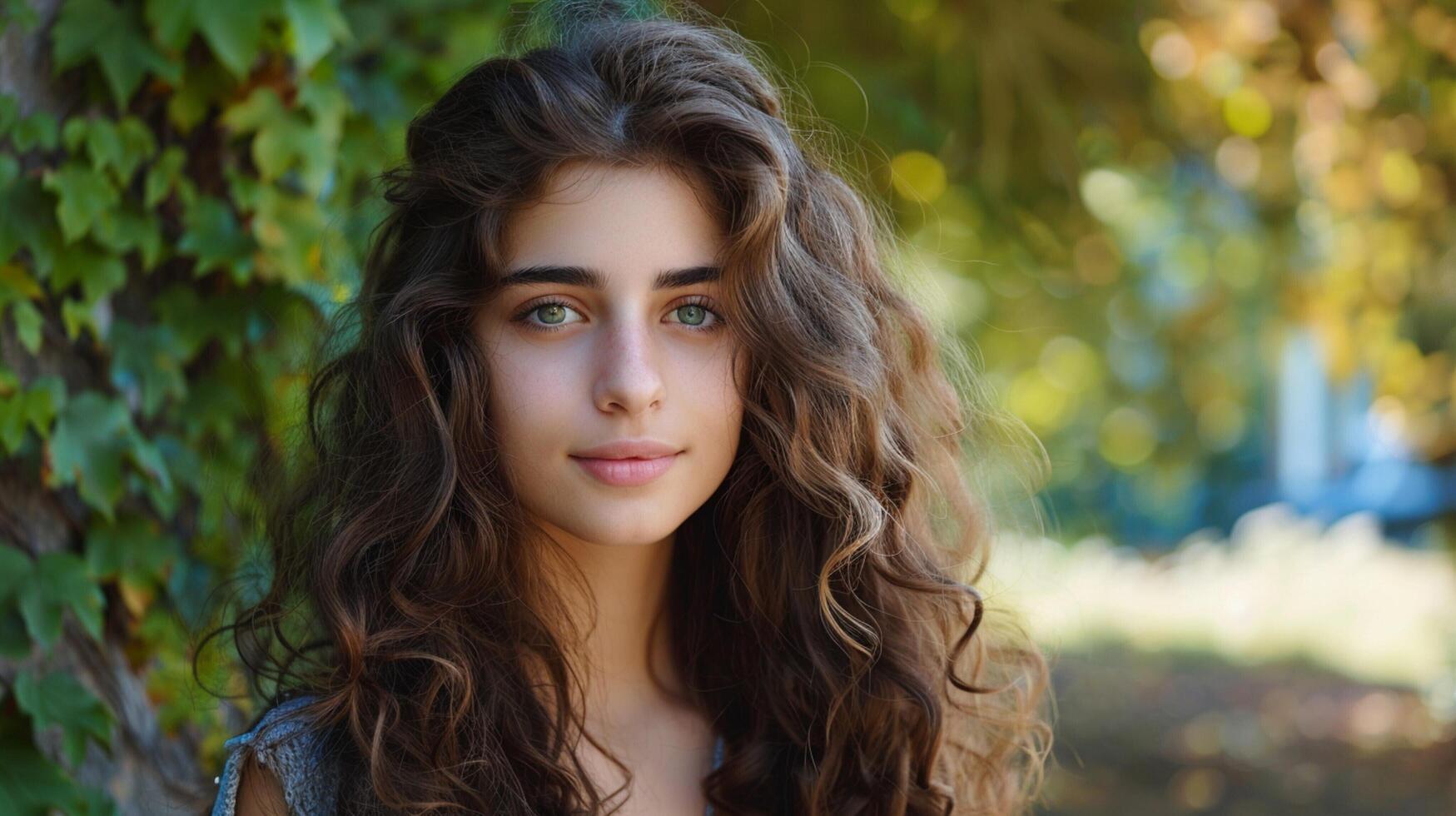 beautiful young woman with long curly brown hair 44157016 Stock Photo ...