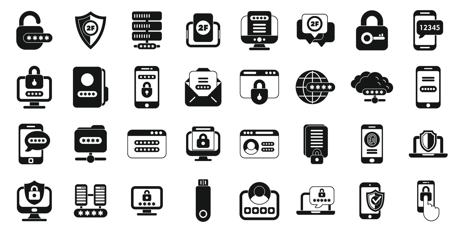 Multi Factor Authentication Icons Set Simple Password Security 44159670 Vector Art At Vecteezy