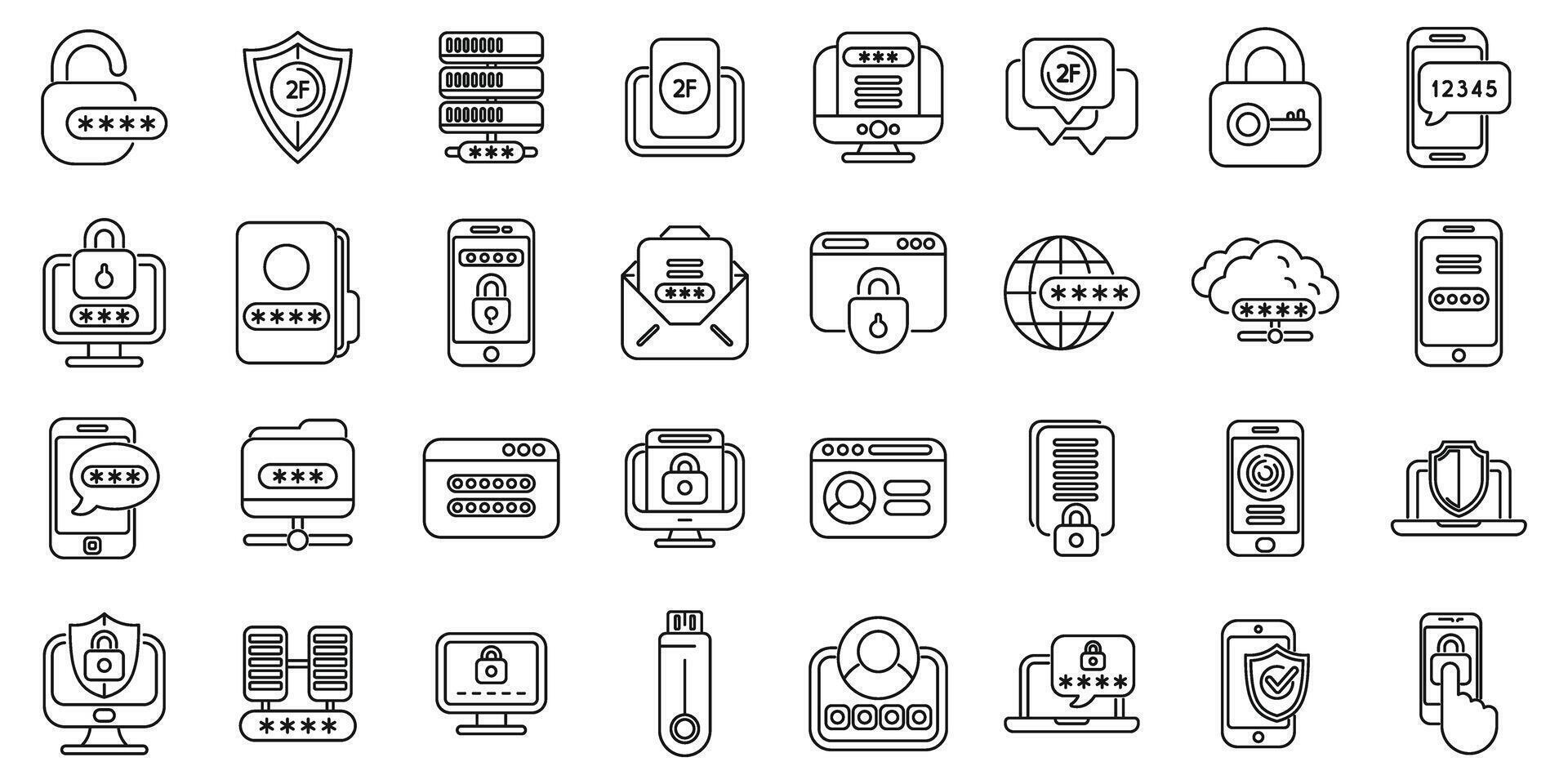 Multi Factor Authentication Icons Set Outline Password Security