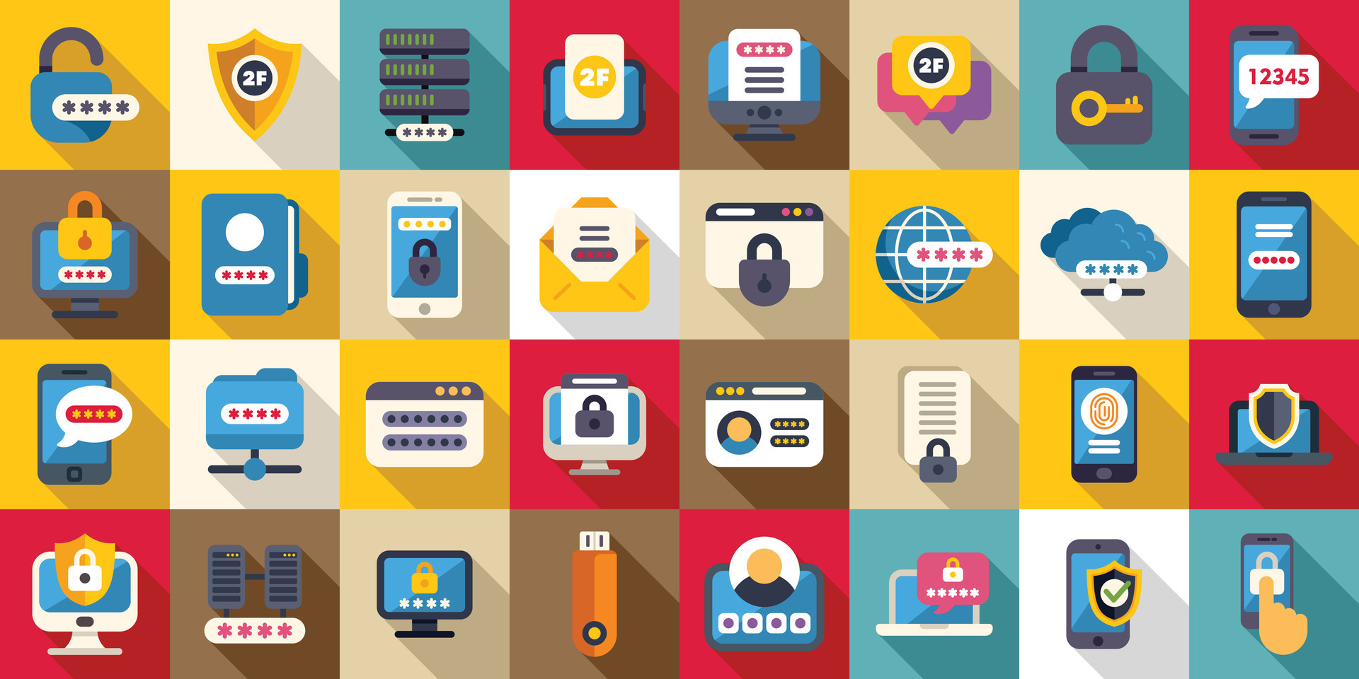 Multi Factor Authentication Icons Set Flat Password Security 44159762 Vector Art At Vecteezy