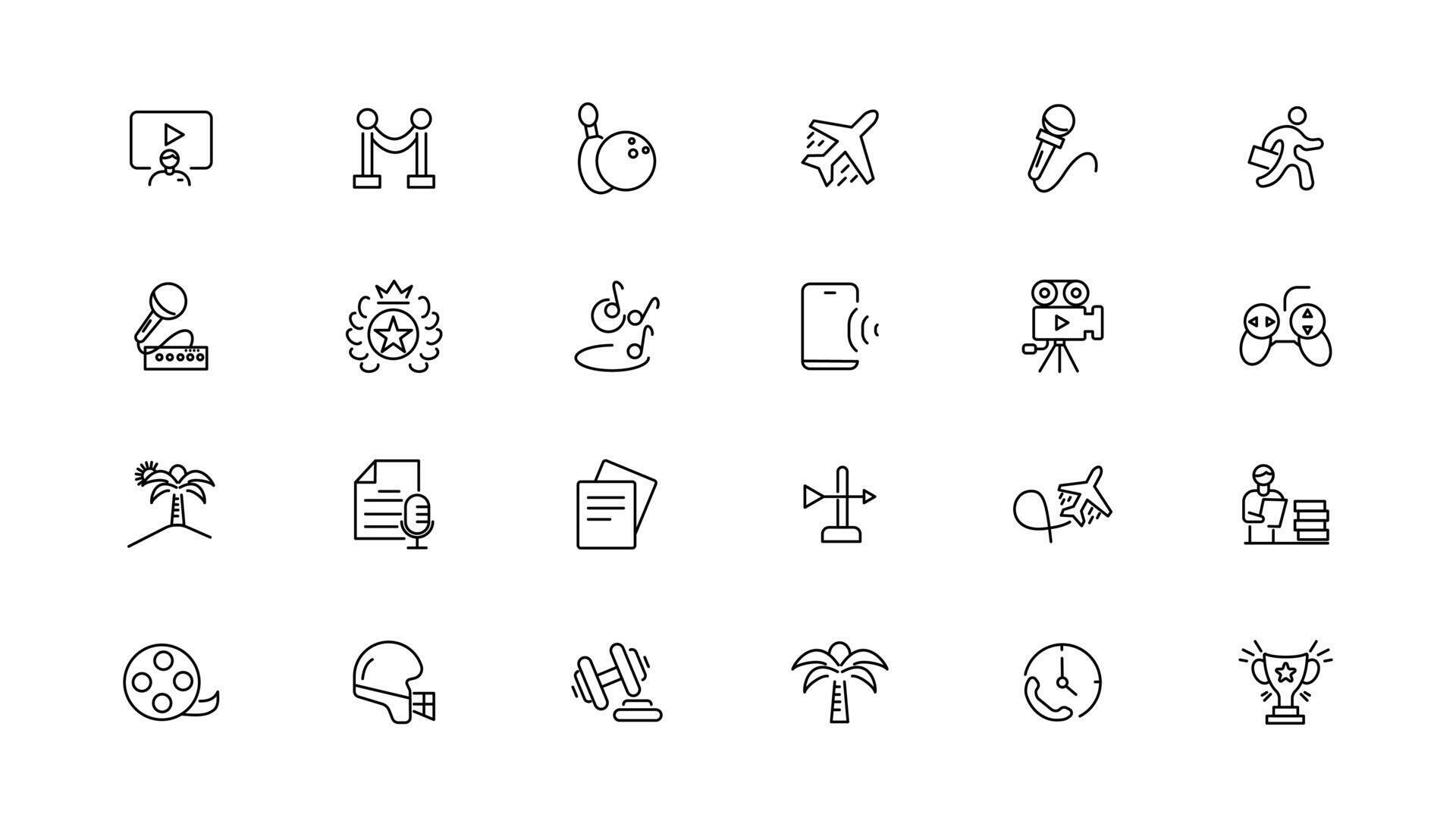 Hobby and recreation linear icons collection.Set of thin line web icon set, simple outline icons ...
