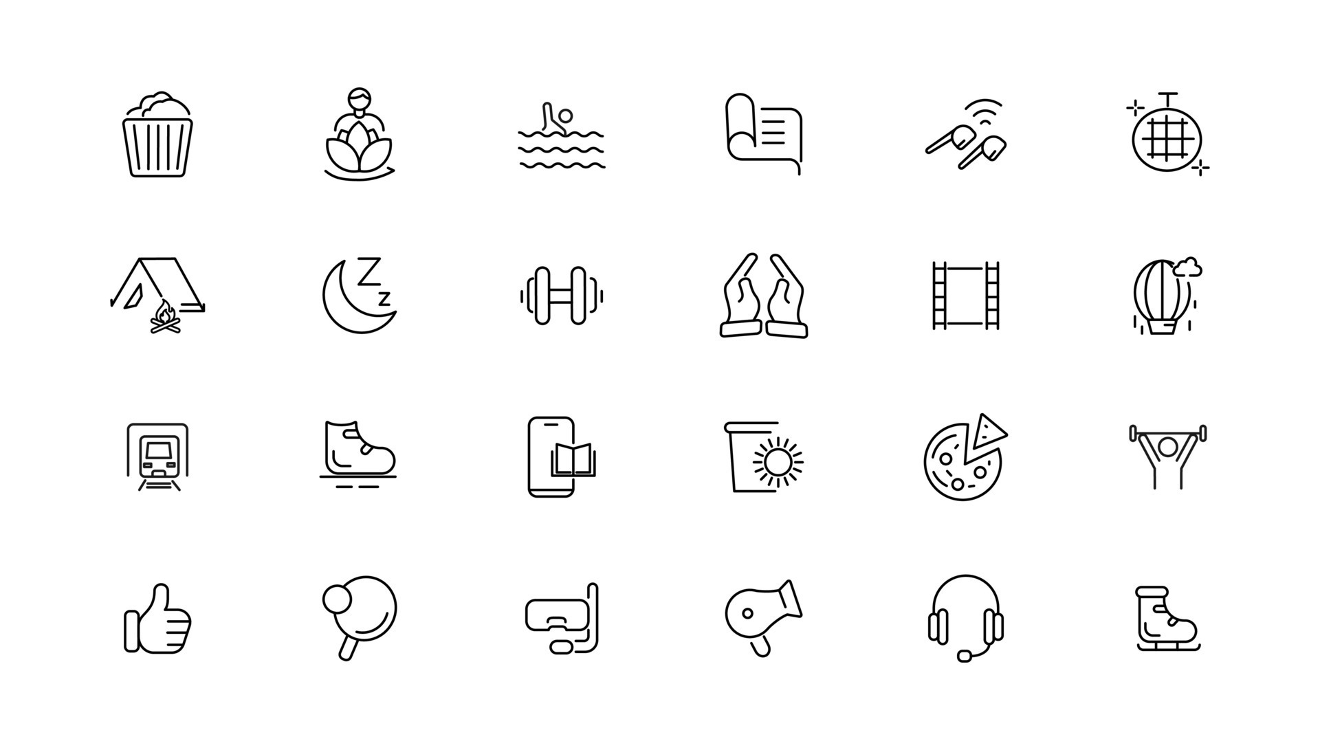 Hobby and recreation linear icons collection.Set of thin line web icon set, simple outline icons ...