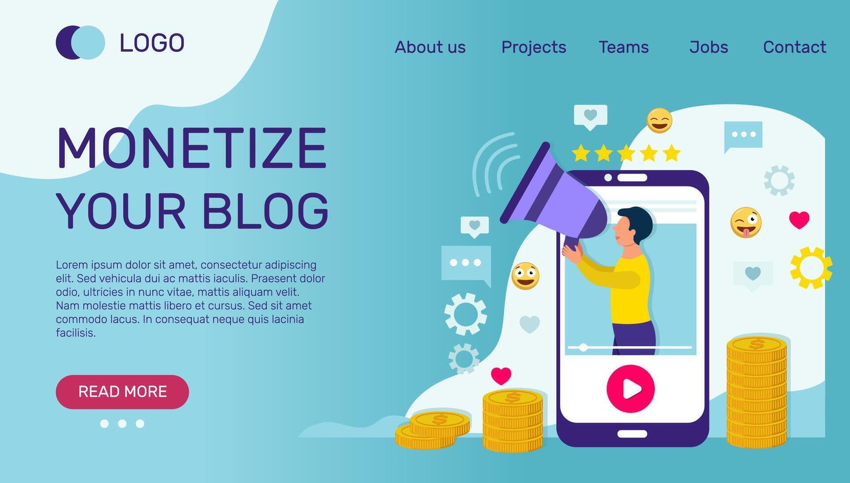 Blog monetization banner template. Influencer blogger with a megaphone ...
