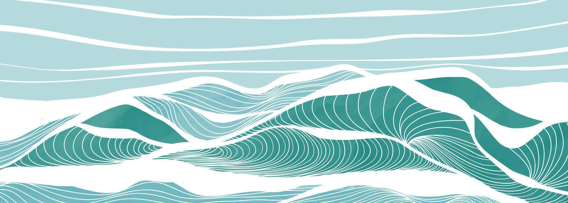Abstract Ocean wave illustration. Creative minimalist modern paint and line art print. Abstract ...
