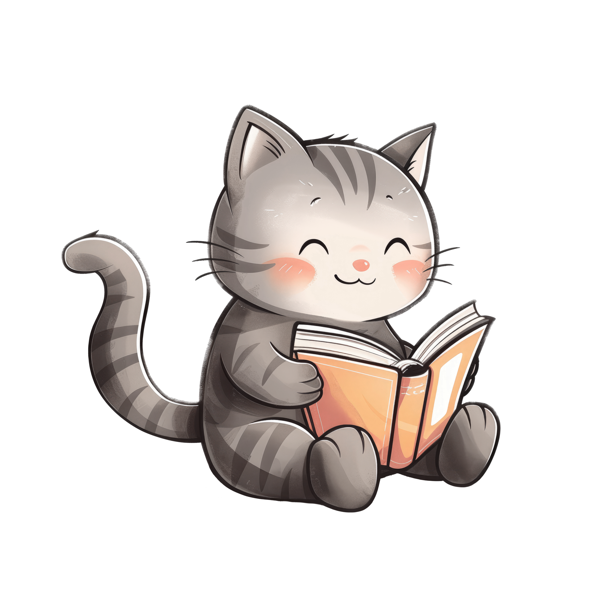 Cute happy cat reading book 44183672 PNG
