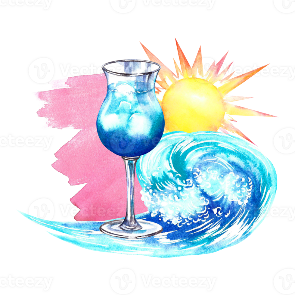 azul laguna cóctel. composición representando un azul beber, un mar ola ...