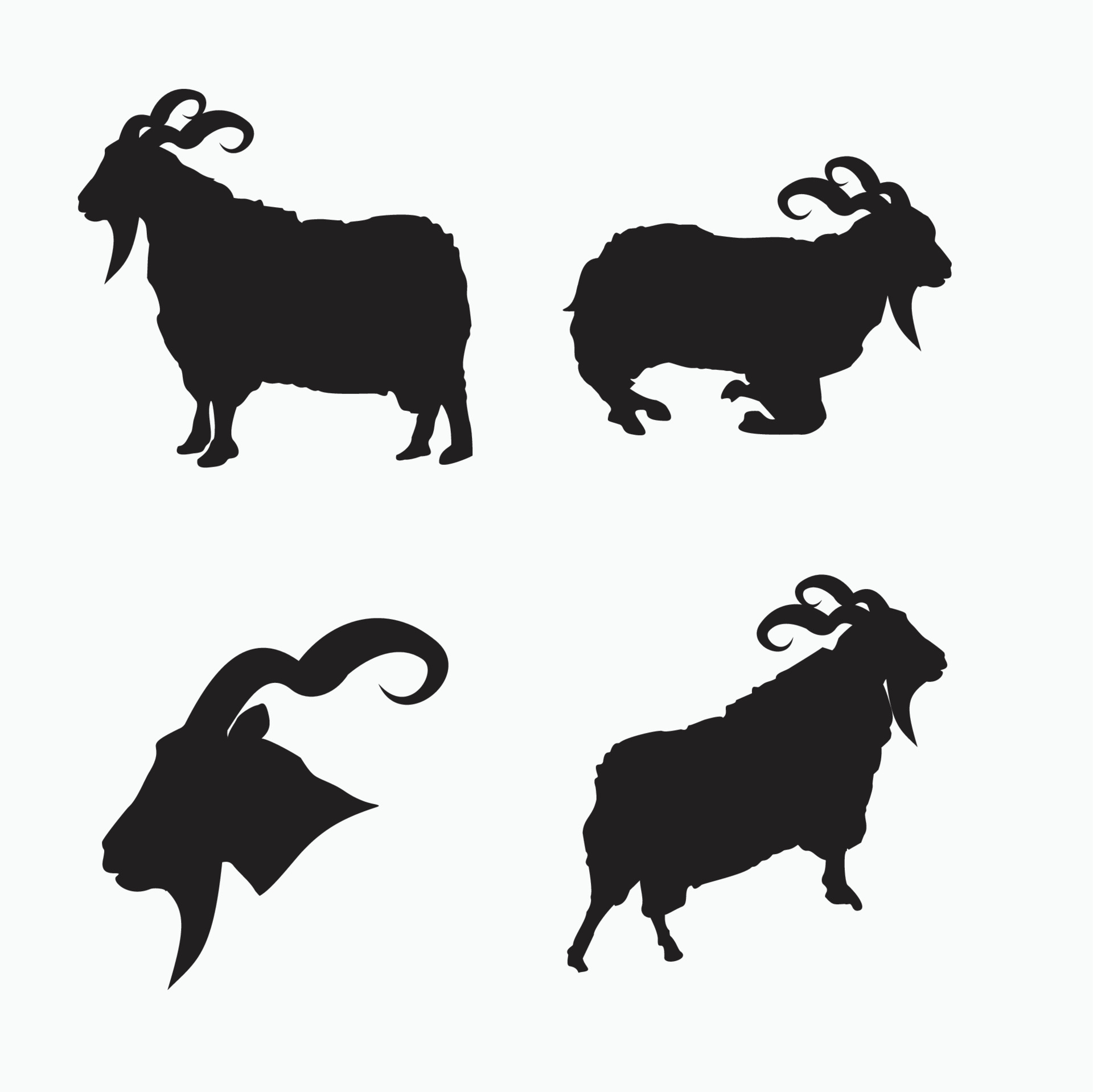 angora goat silhouette set isolated on white - goat, sheep, lamb logo ...