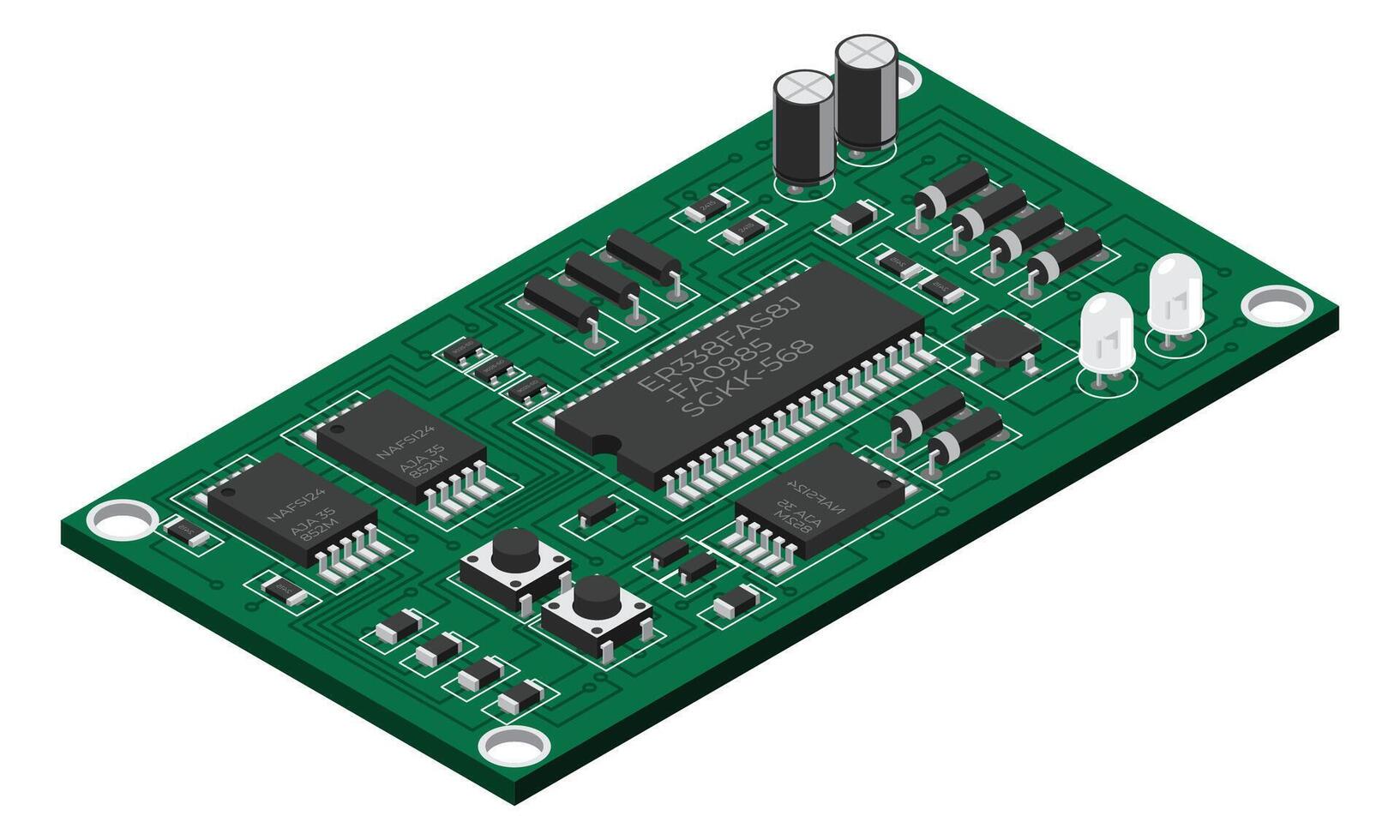 Isometric electronic board. Isometric printed circuit board with ... Isometric electronic board. Isometric printed circuit board with ...