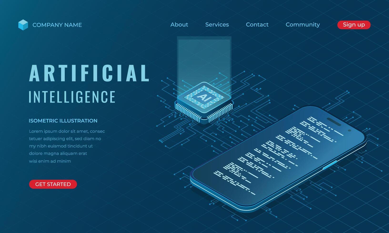 Isometric artificial intelligence landing page concept. Isometric ... Isometric artificial intelligence landing page concept. Isometric ...