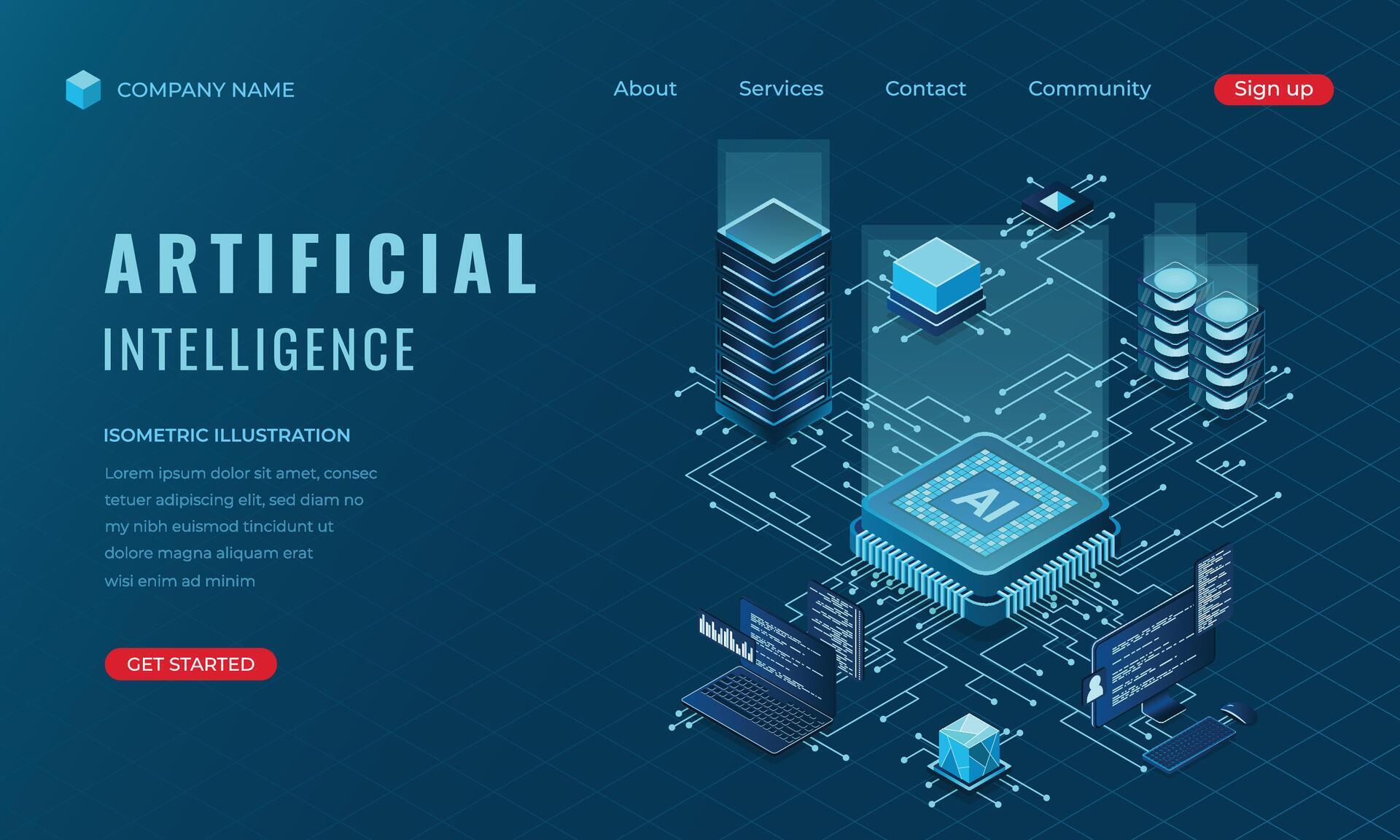 Isometric artificial Intelligence landing page concept. Machine ...