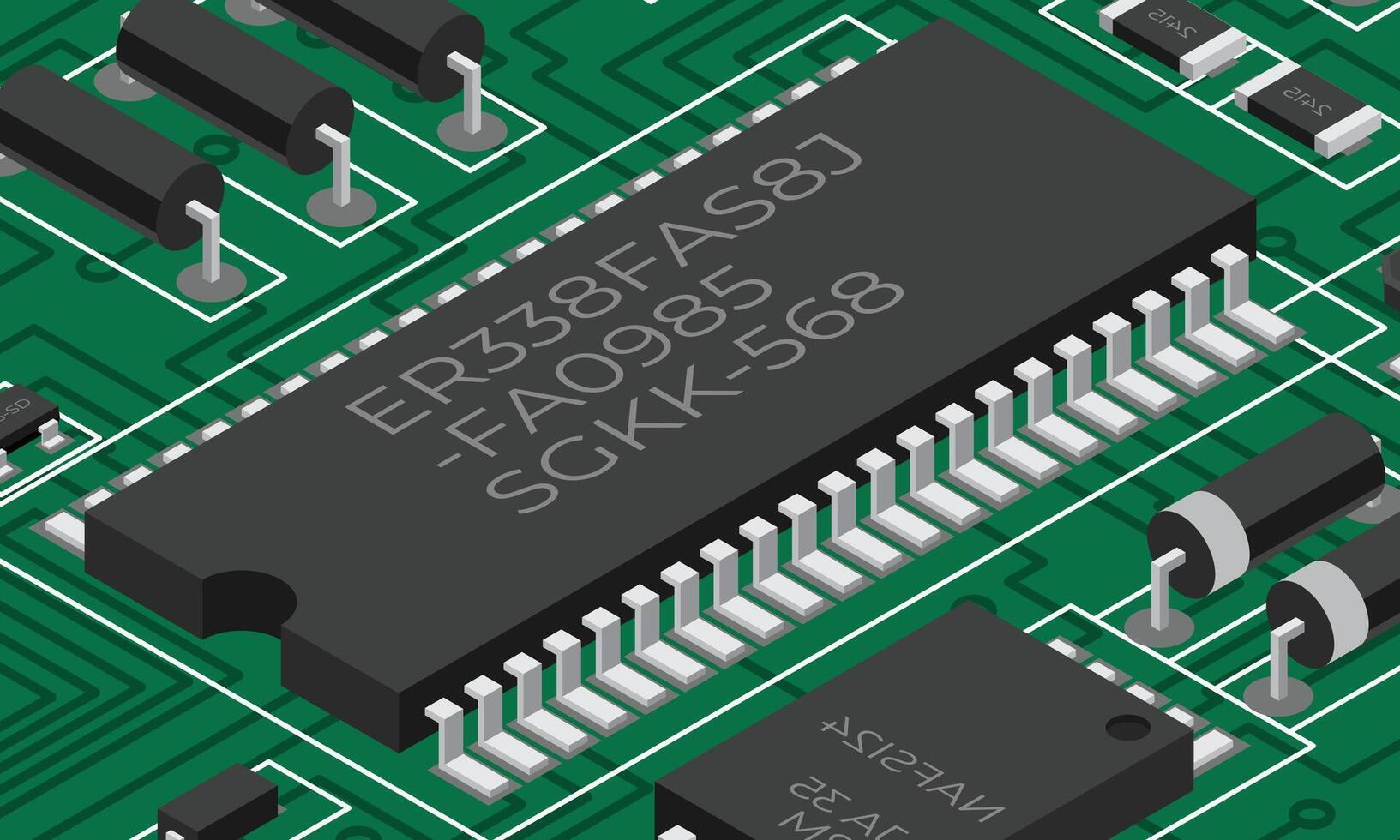 Isometric electronic board. Isometric printed circuit board with ... Isometric electronic board. Isometric printed circuit board with ...