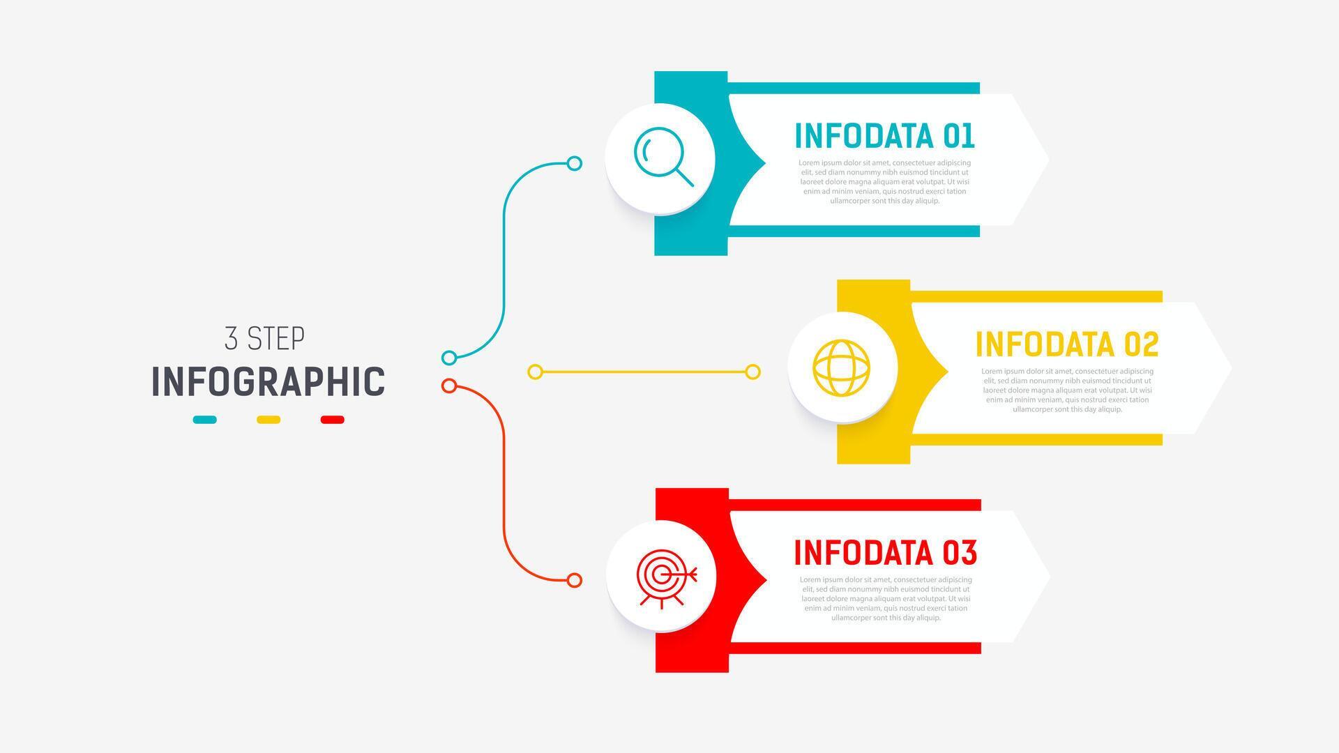 Three Step Infographic label design template with line icons. process ...