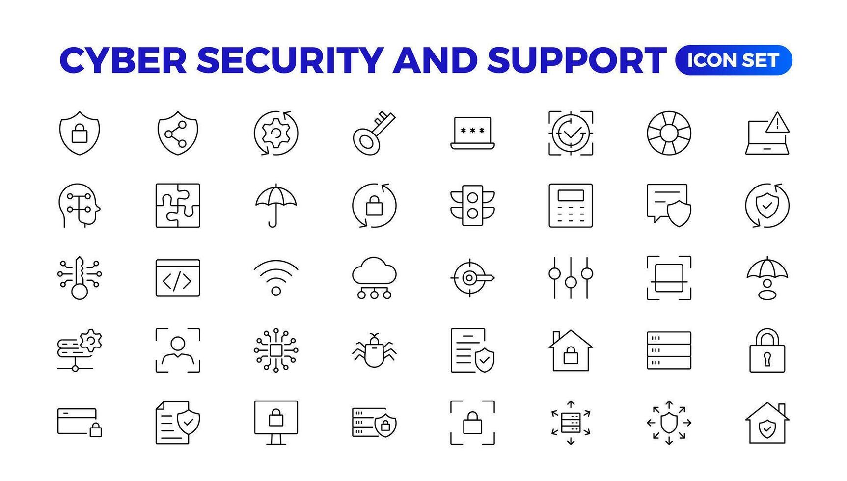 Cyber Security And Support Icon Set Data Protection Symbol Secured Network Collection