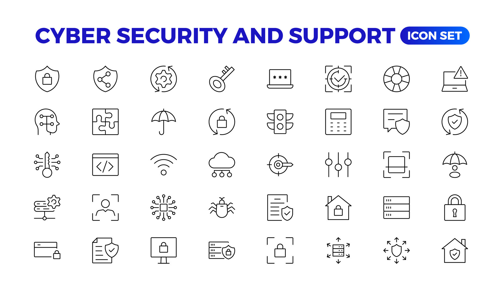 Cyber Security And Support Icon Set Data Protection Symbol Secured