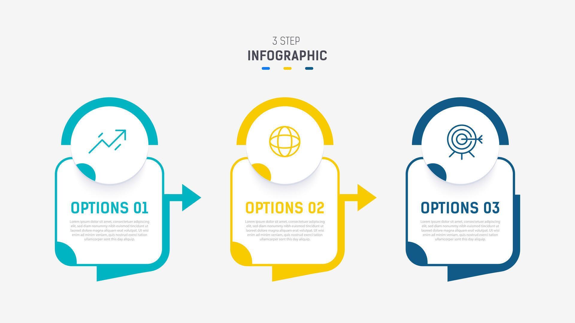 Three Step Infographic label design template with line icons. process ...