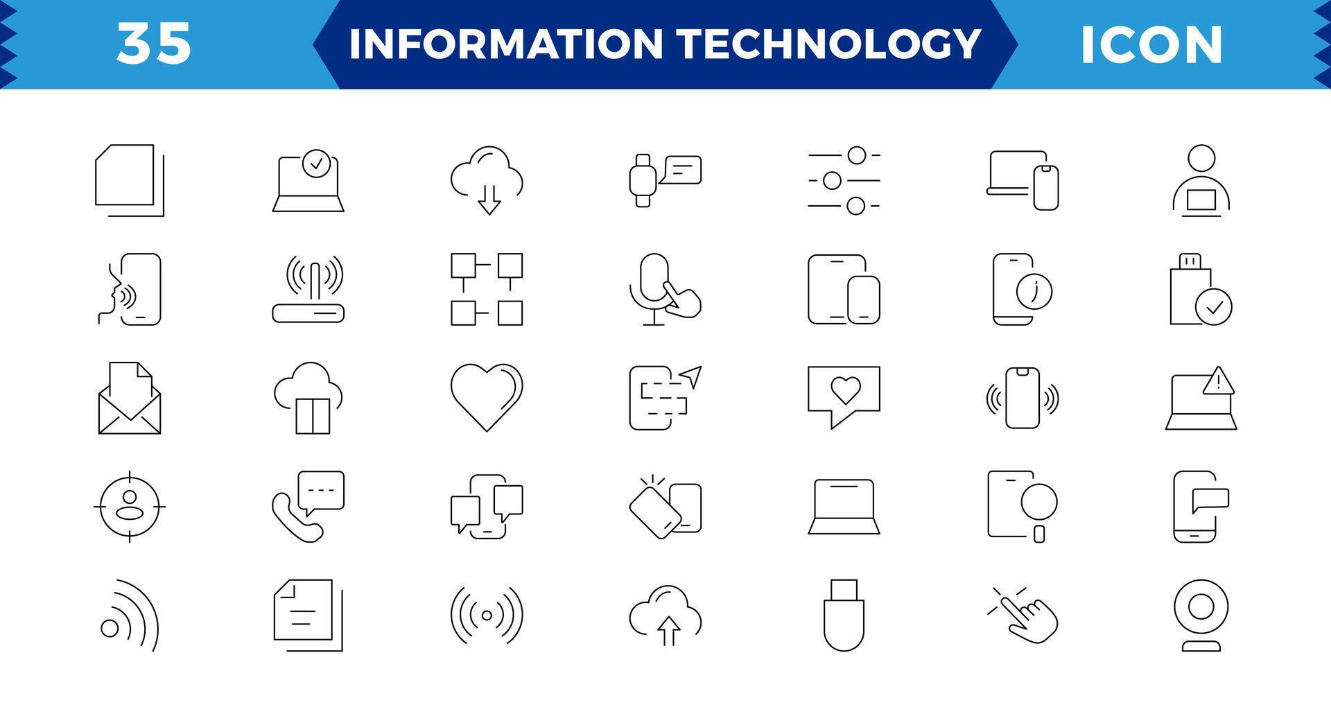 Information Technology icon set. Containing cloud computing, IT manager, big data, data ...
