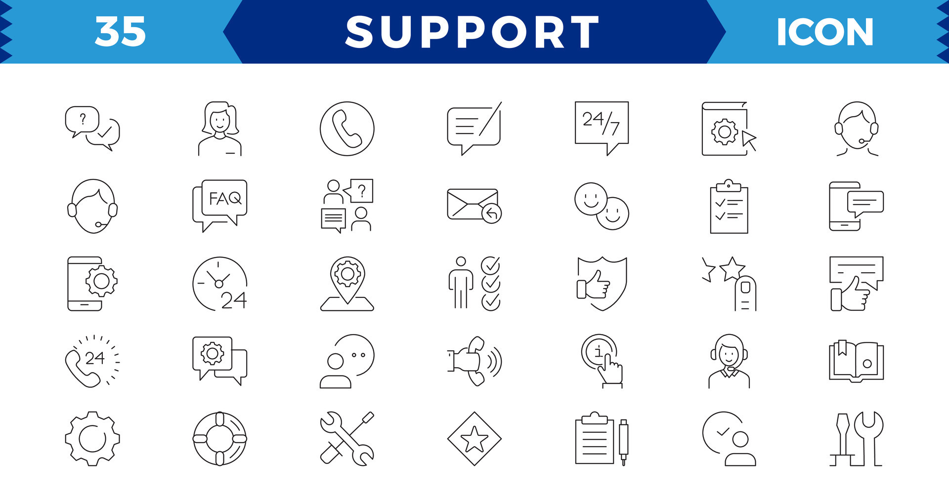 Customer Service And Support Outline Icon Collection Thin Line Set