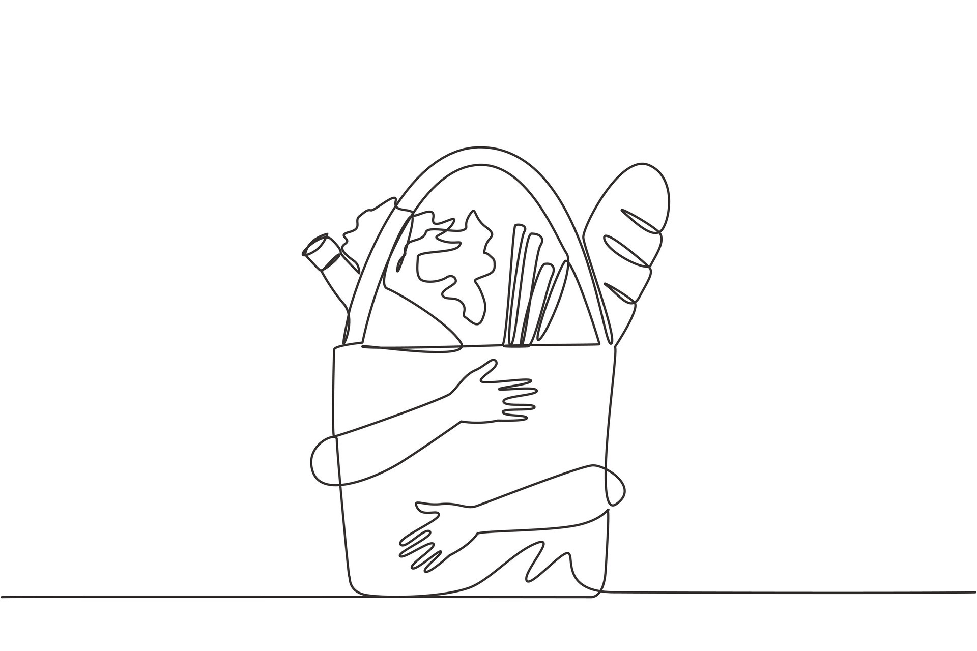 soltero continuo línea dibujo manos abrazando tienda de comestibles ... soltero continuo línea dibujo manos abrazando tienda de comestibles ...