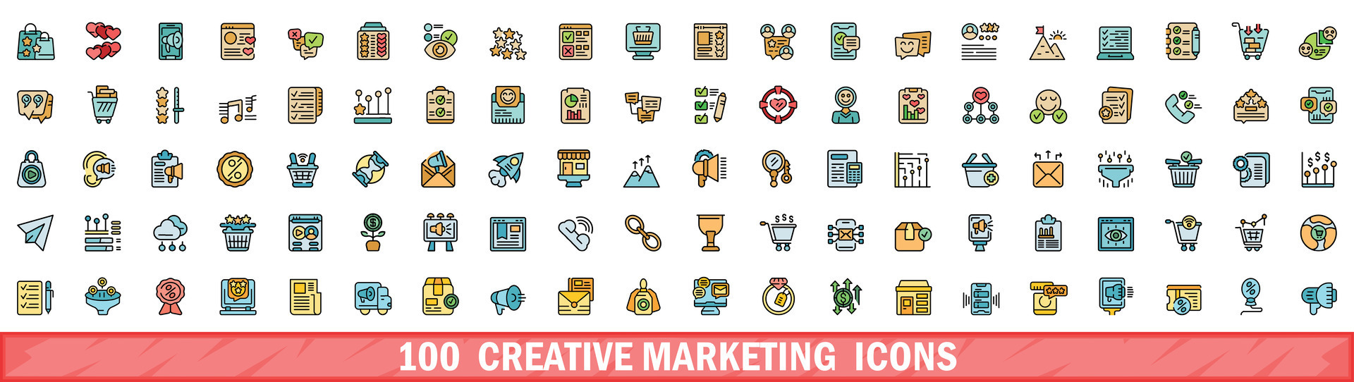 100 creative marketing icons set, color line style 44233732 Vector Art ...