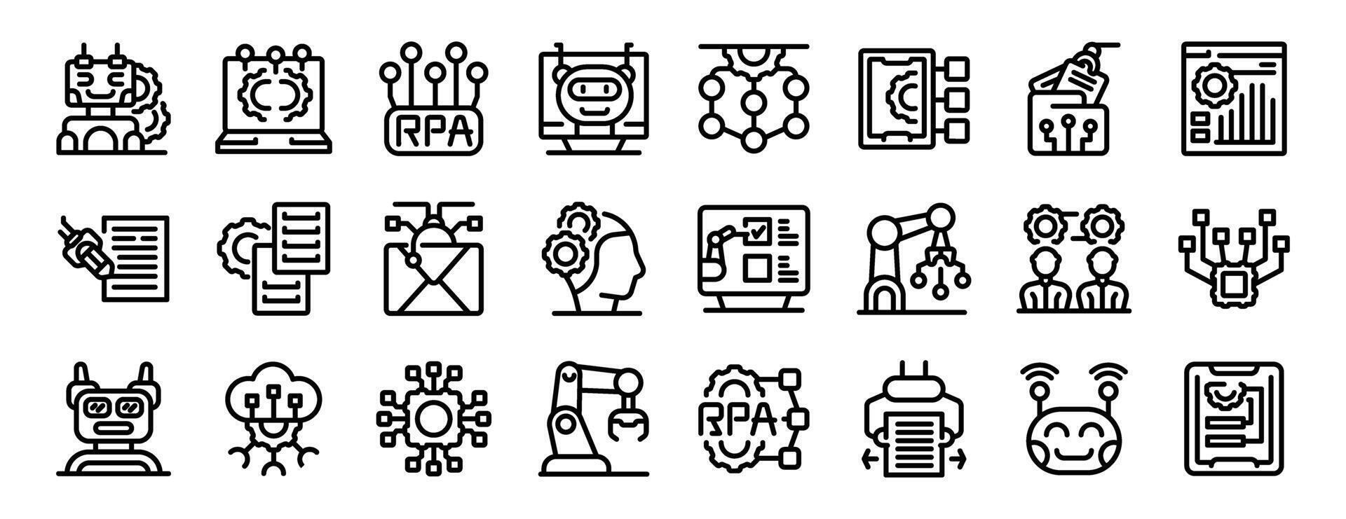 Rpa Icons Set Outline Robotic Process 44234160 Vector Art At Vecteezy
