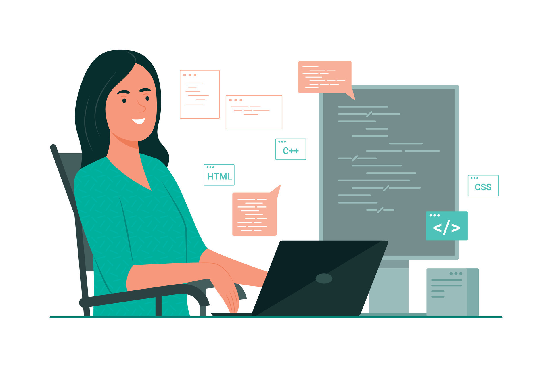 Programmer Woman Process Coding For Software Development Concept 8074