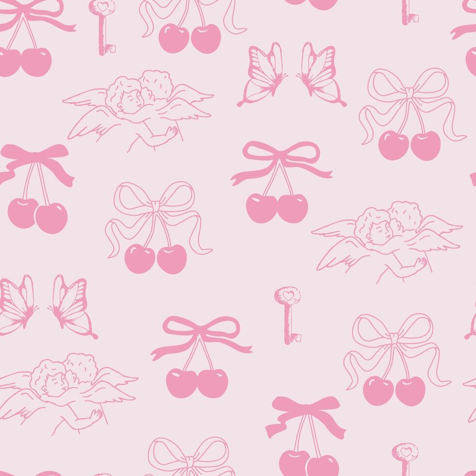 Coquette Pink Ribbon Bow Cherries With Bow Angels And Butterflies 44240813 Vector Art At Vecteezy