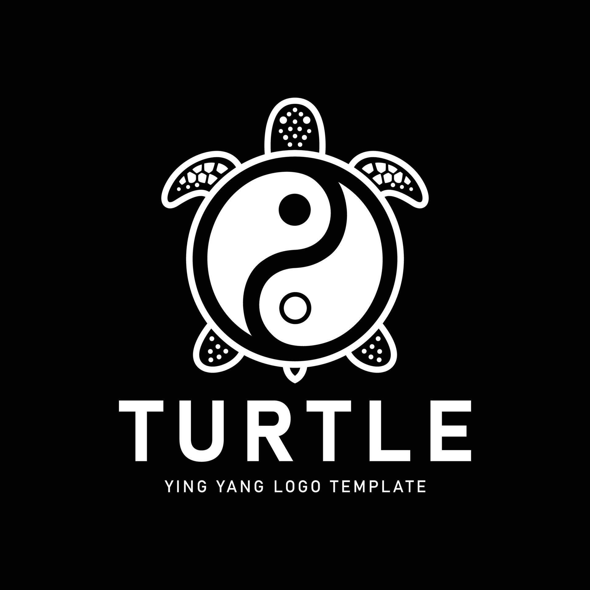 Black and white illustration of a turtle with a yin yang symbol on its shell, suitable for brand ...