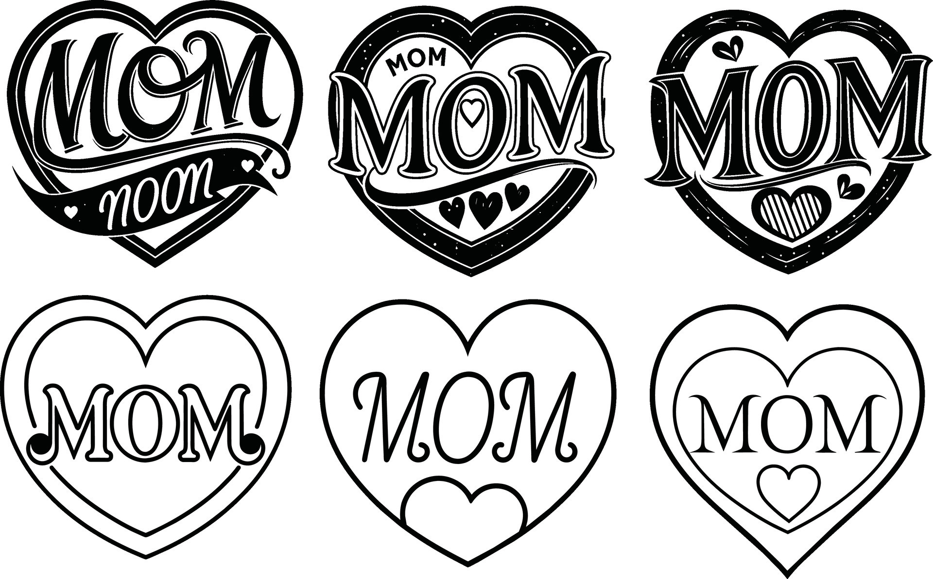 6 pics A hand-drawn heart and the text I love you, Mom illustration ...