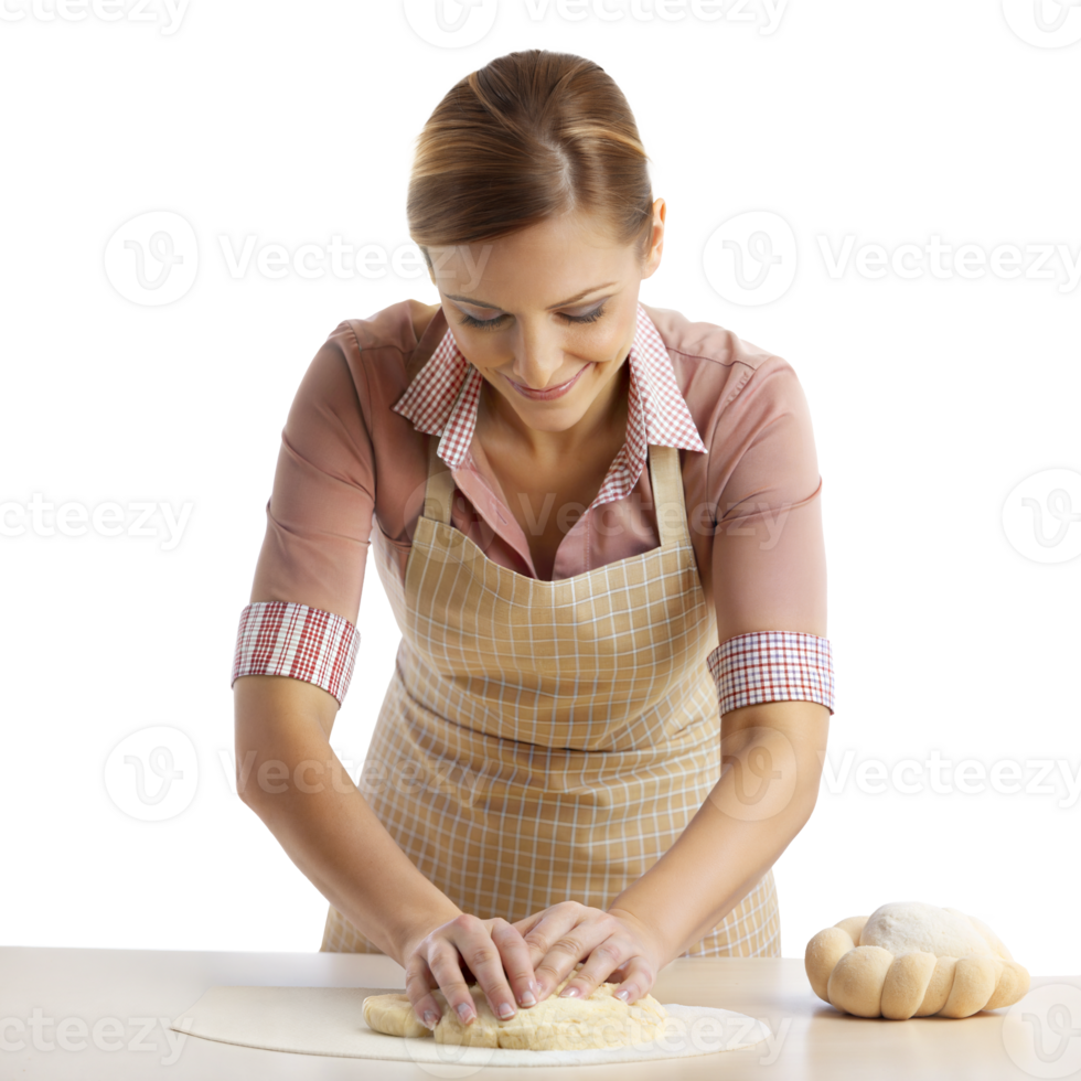 Woman Kneading Dough On A Countertop With A Smile 44245391 Png