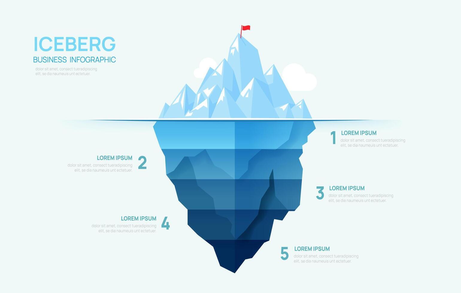 Iceberg infographic template for business. Modern 5 steps to success. Presentation slide ...