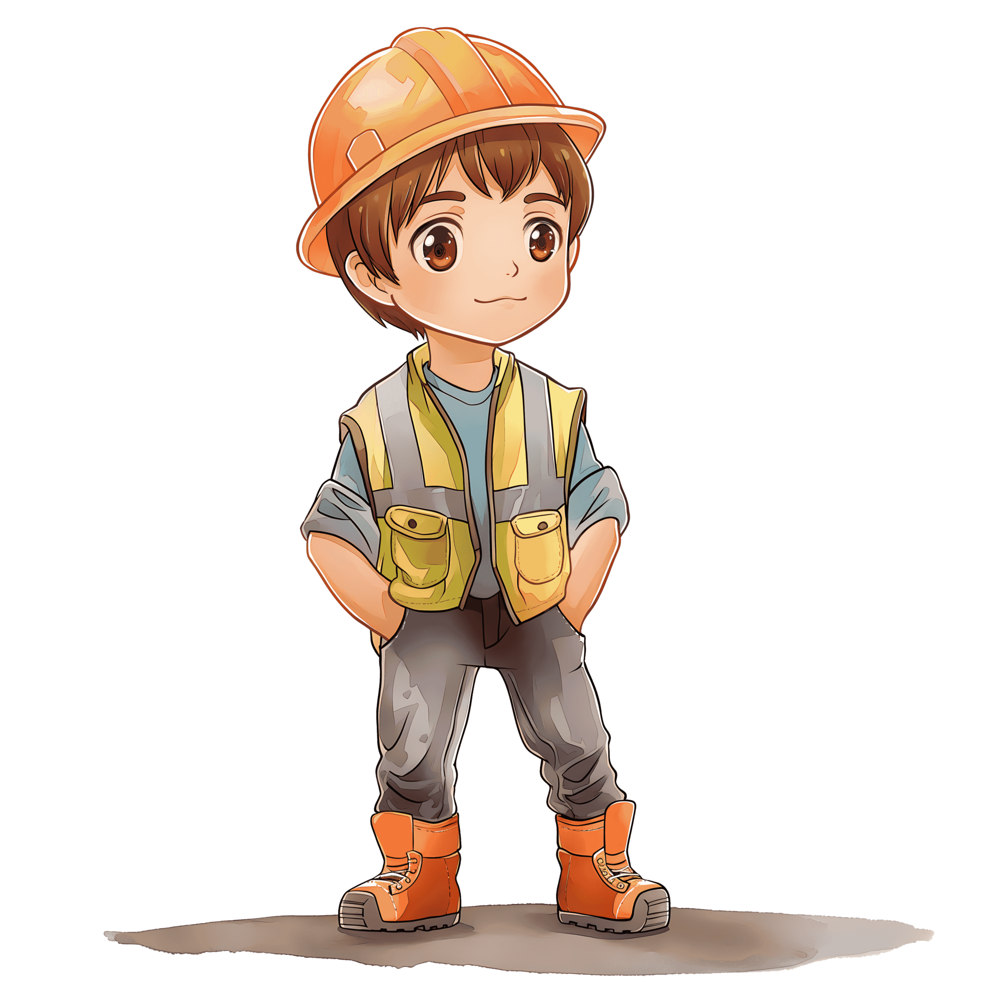 ein jung Junge tragen ein Orange schwer Hut und ein Gelb reflektierend Weste 44249158 PNG