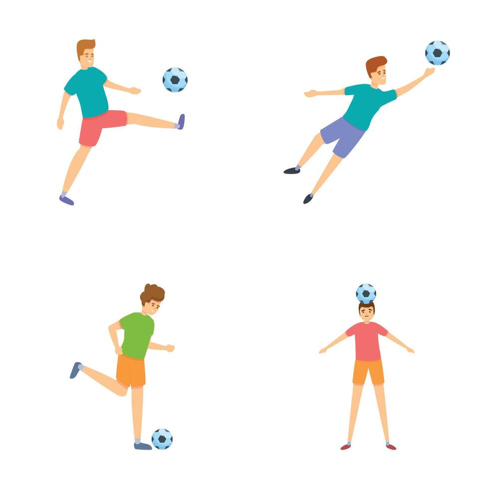 Football player icons set cartoon . Soccer player kick ball with foot ... Football player icons set cartoon . Soccer player kick ball with foot ...