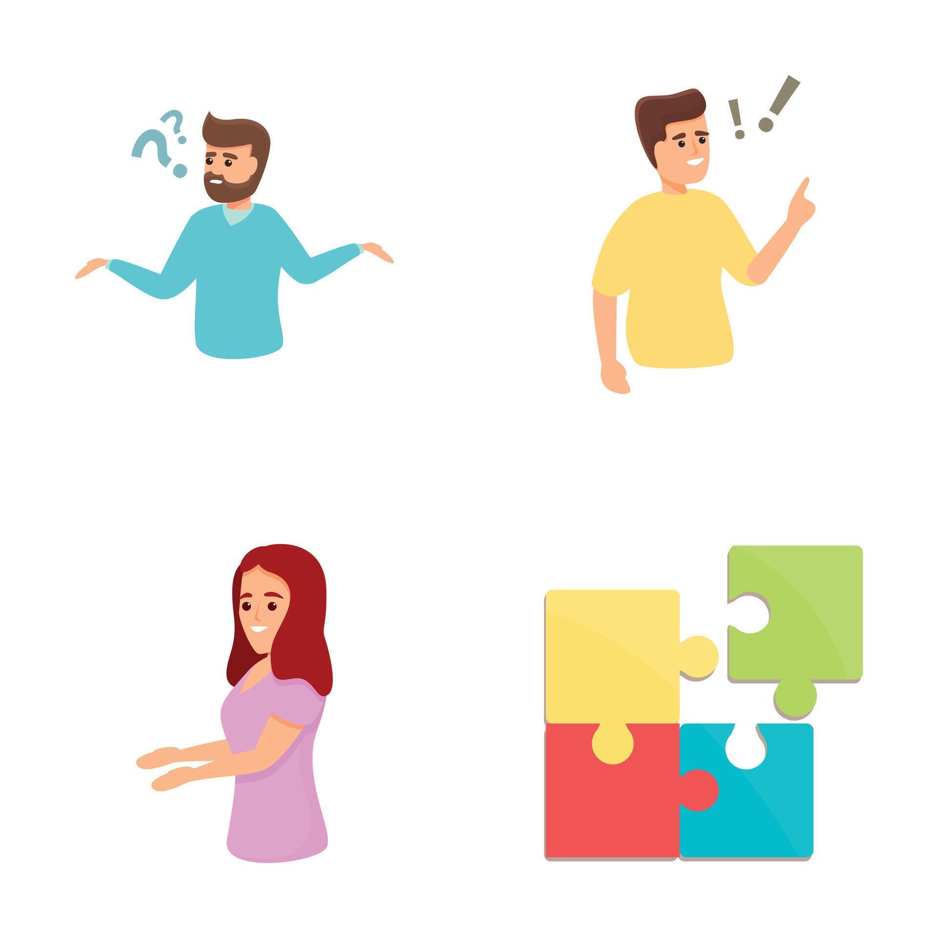 Problem solving icons set cartoon . People thinking and decision making ...