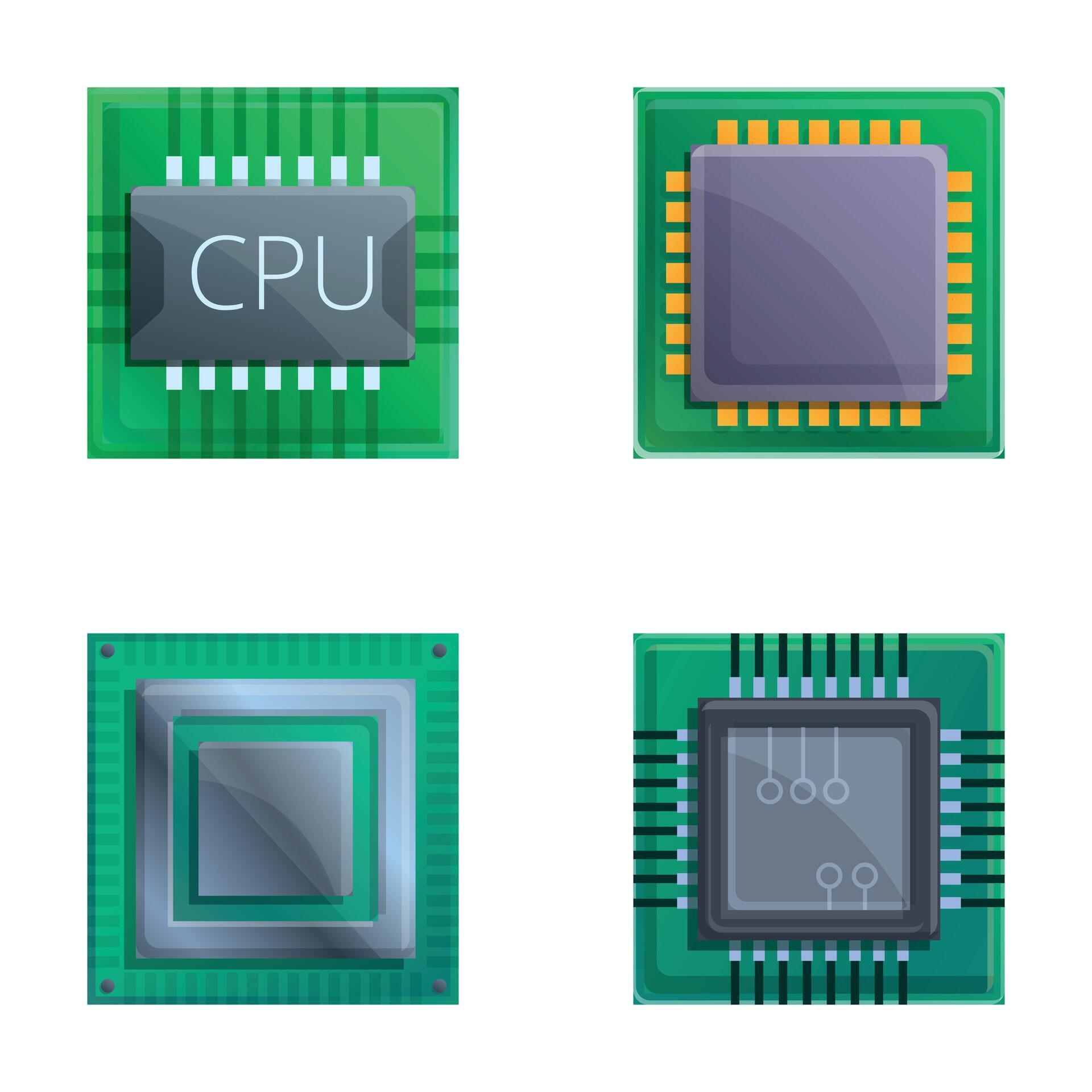 Modern cpu icons set cartoon . Central computer processor 44251701 Vector Art at Vecteezy