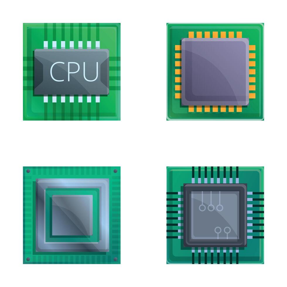 Modern cpu icons set cartoon . Central computer processor 44251701 ...